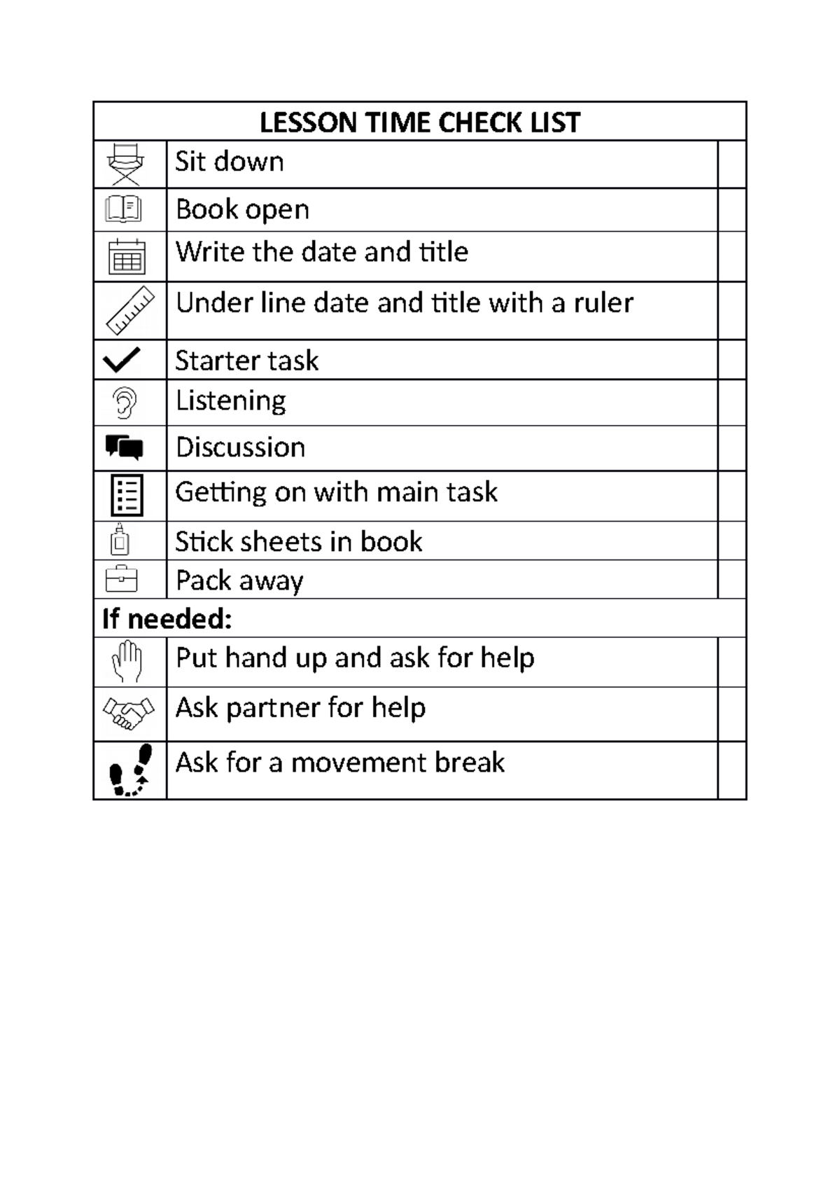 Lesson TIME Check LIST - this is to give to students - LESSON TIME ...