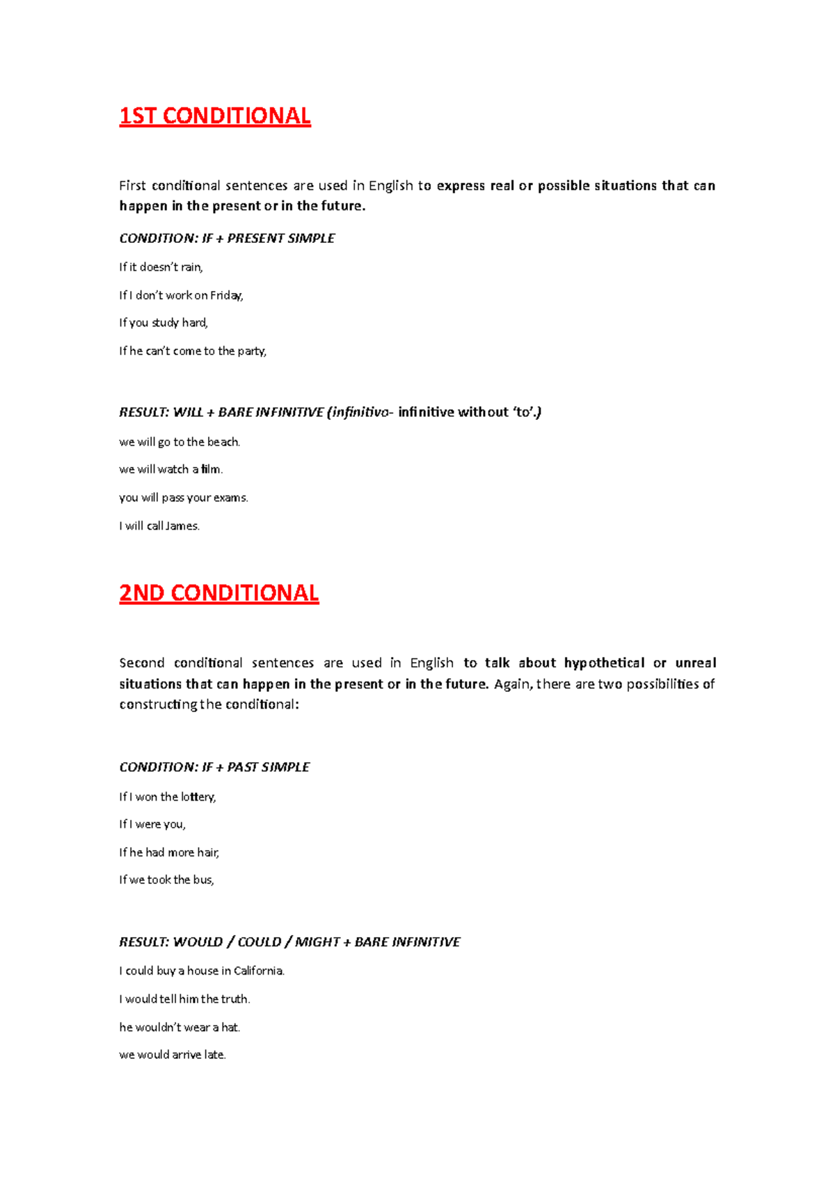 Grammar - gramatica b2 - 1ST CONDITIONAL First conditional sentences ...