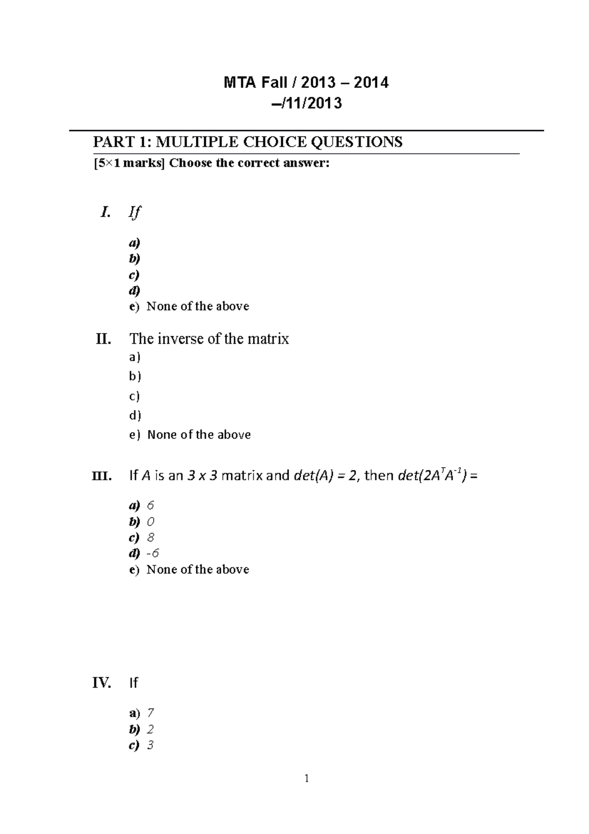 M132 MTA Questions Key FA-2013-2014 - MTA Fall / 2013 – 2014 -/11/ PART 1: MULTIPLE CHOICE ...