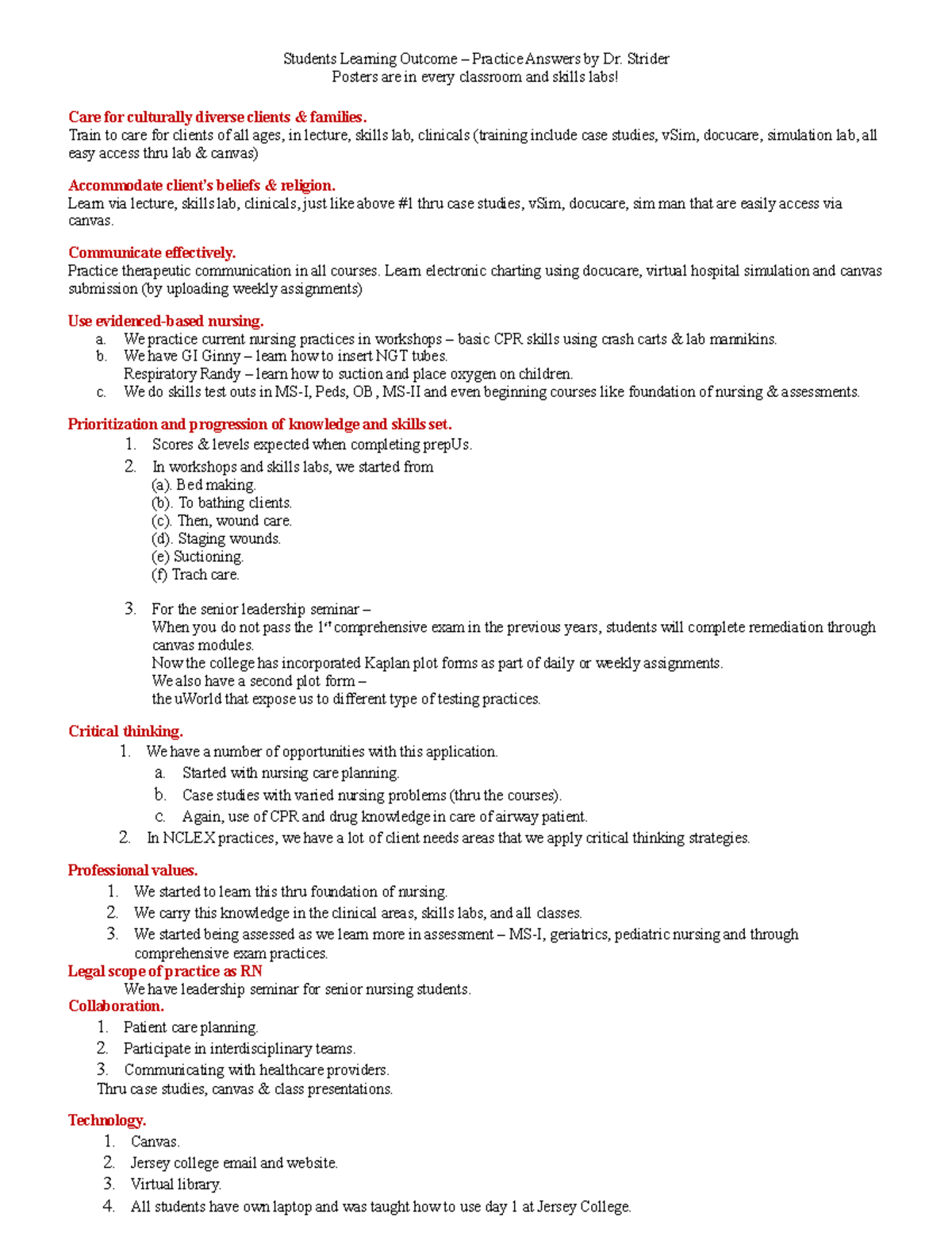 Practice answers to student learning outcome qusetions - ACEN visit - Students Learning Outcome ...