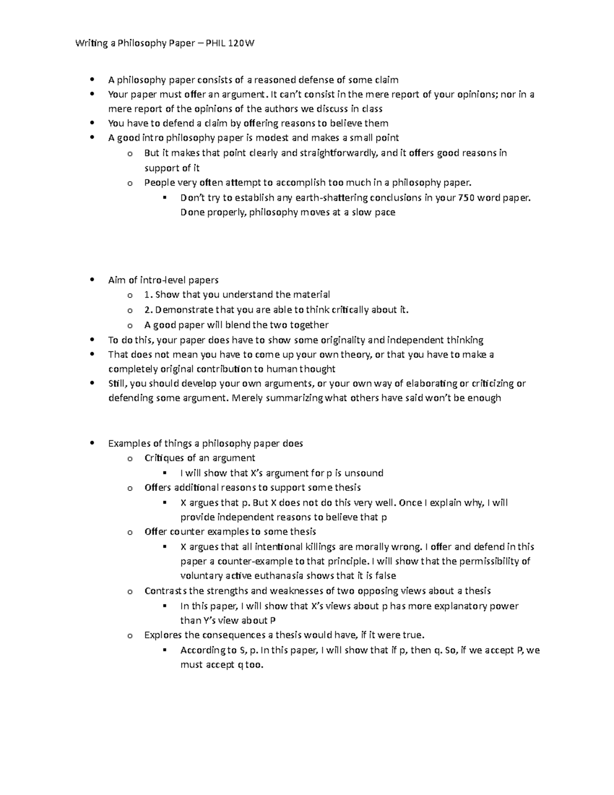 Notes for Writing a Good Philosophy Paper - Writing a Philosophy Paper ...
