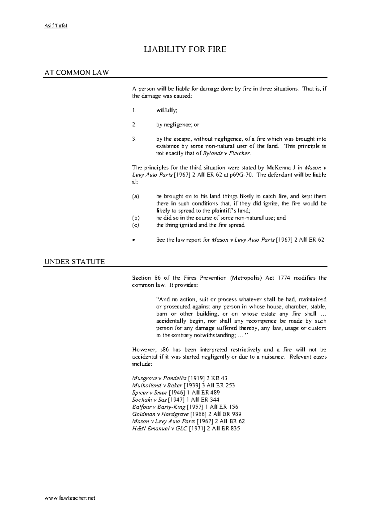 Liability for Fire - good paper - $VLI 7XIDO ZZZ ODZWHDFKHU QHW /,$%,/,7