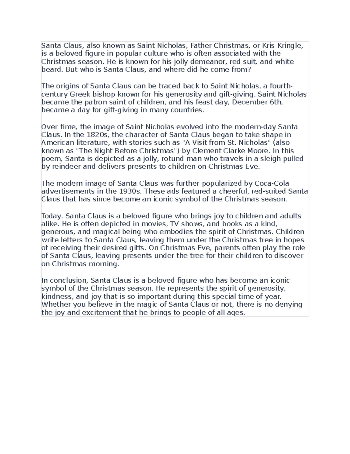 Document santa - this an a example of a essay that will help people out ...