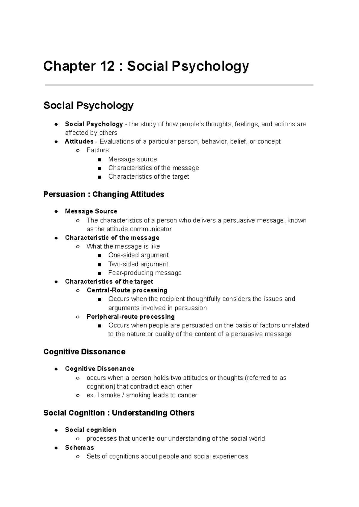 Chapter 12 Social Psychology - Chapter 12 : Social Psychology Social ...