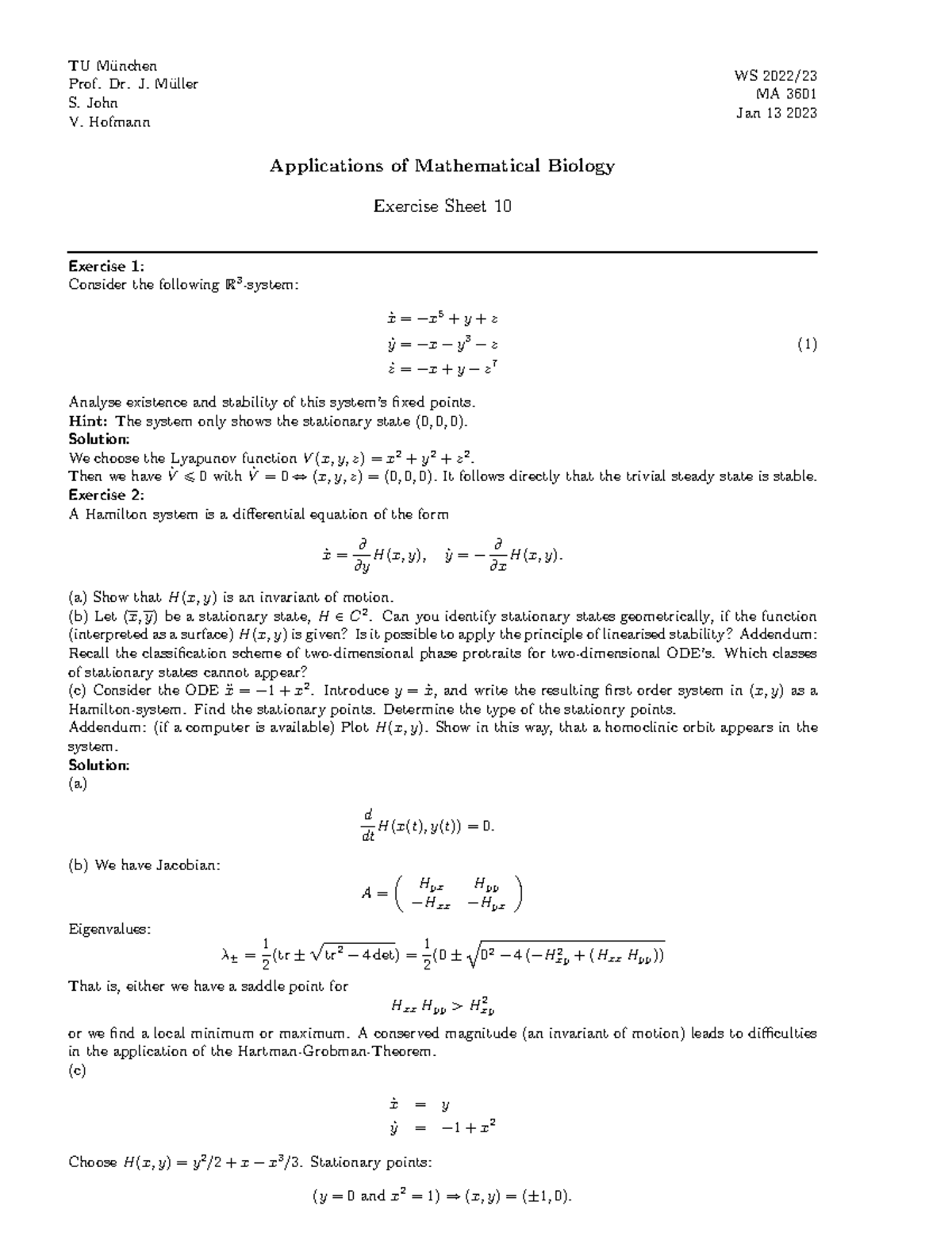 Sheet 10 sol check - solution of week 10 - TU München Prof. Dr. J ...