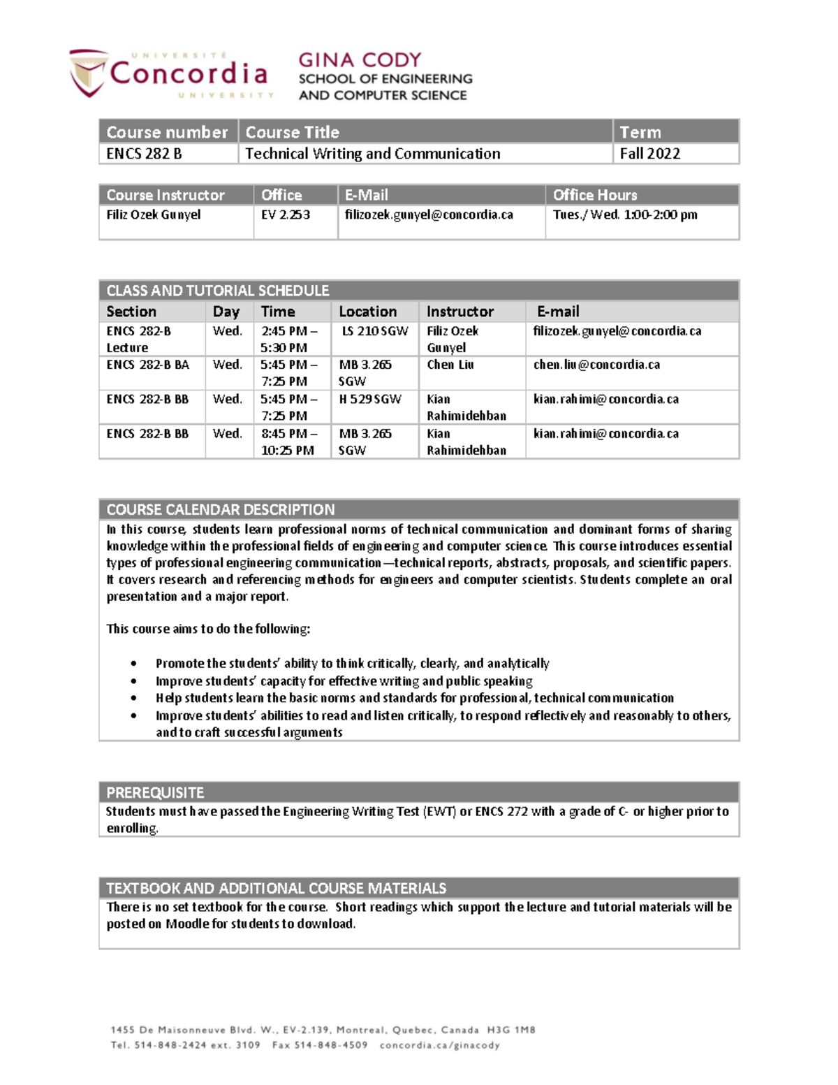 Course Outline ENCS 282 B - Fall 2022 - Course number Course Title Term ...