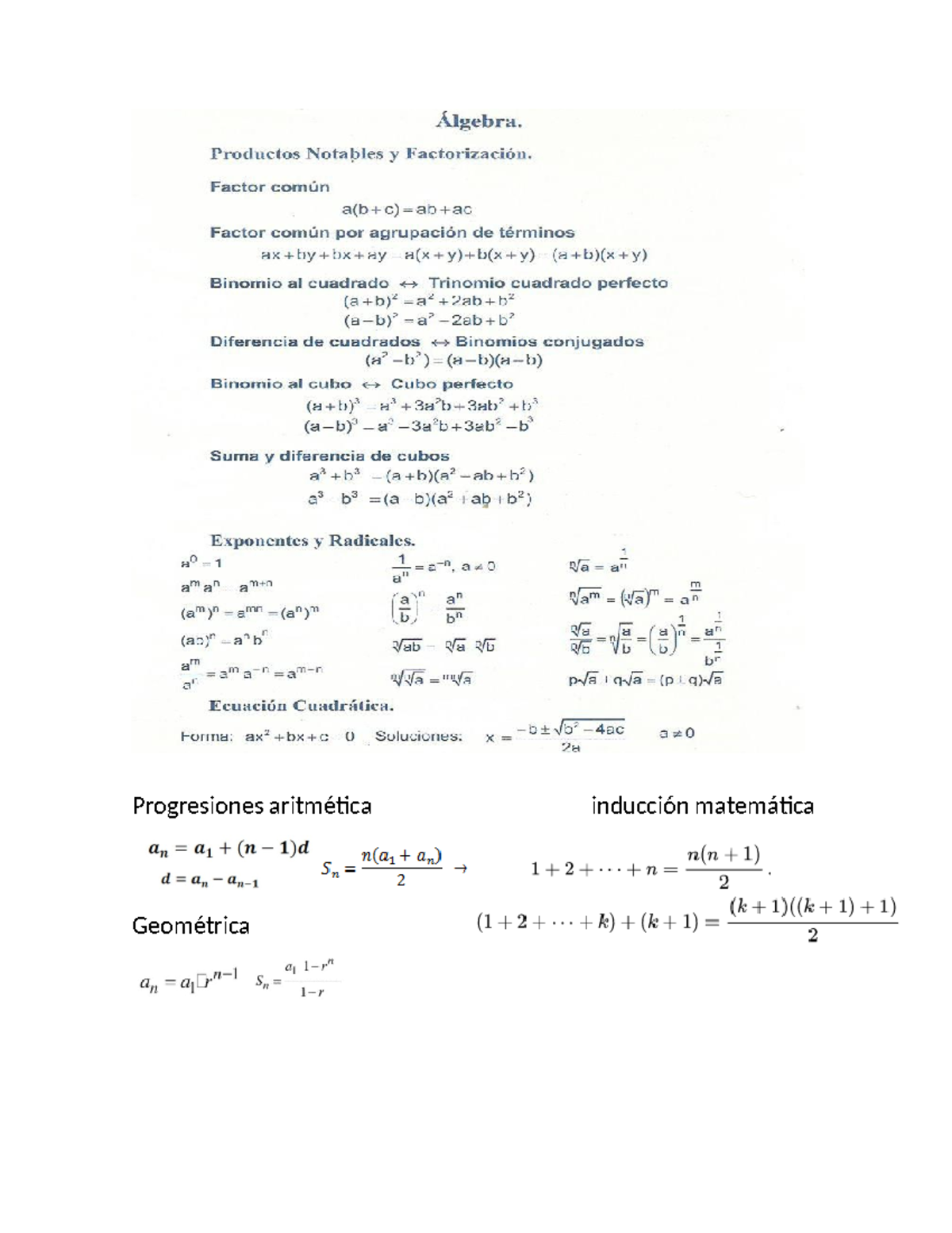 Formulario - Álgebra lineal aplicada - Progresiones aritmética ...