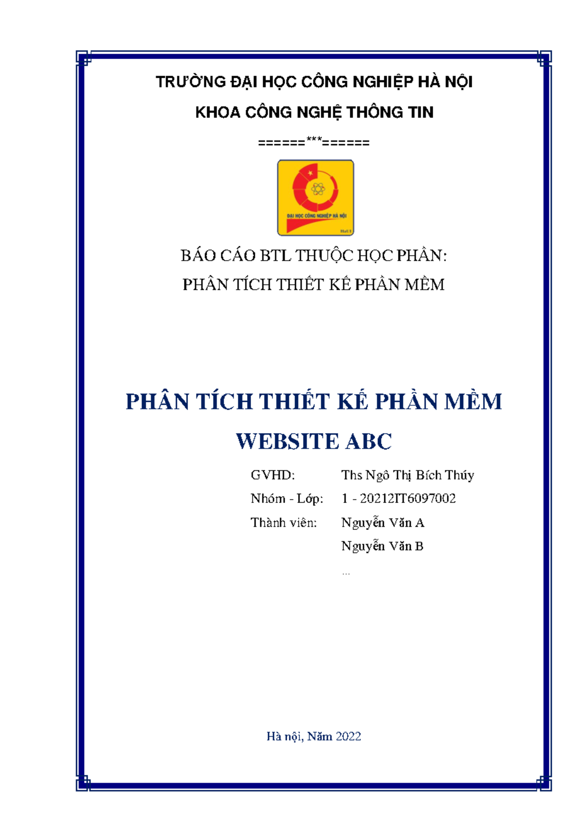 Bai10. Mau Bao Cao Phan Tich Thiet Ke Phan Mem 36 - TRƯỜNG ĐẠI HỌC CÔNG ...