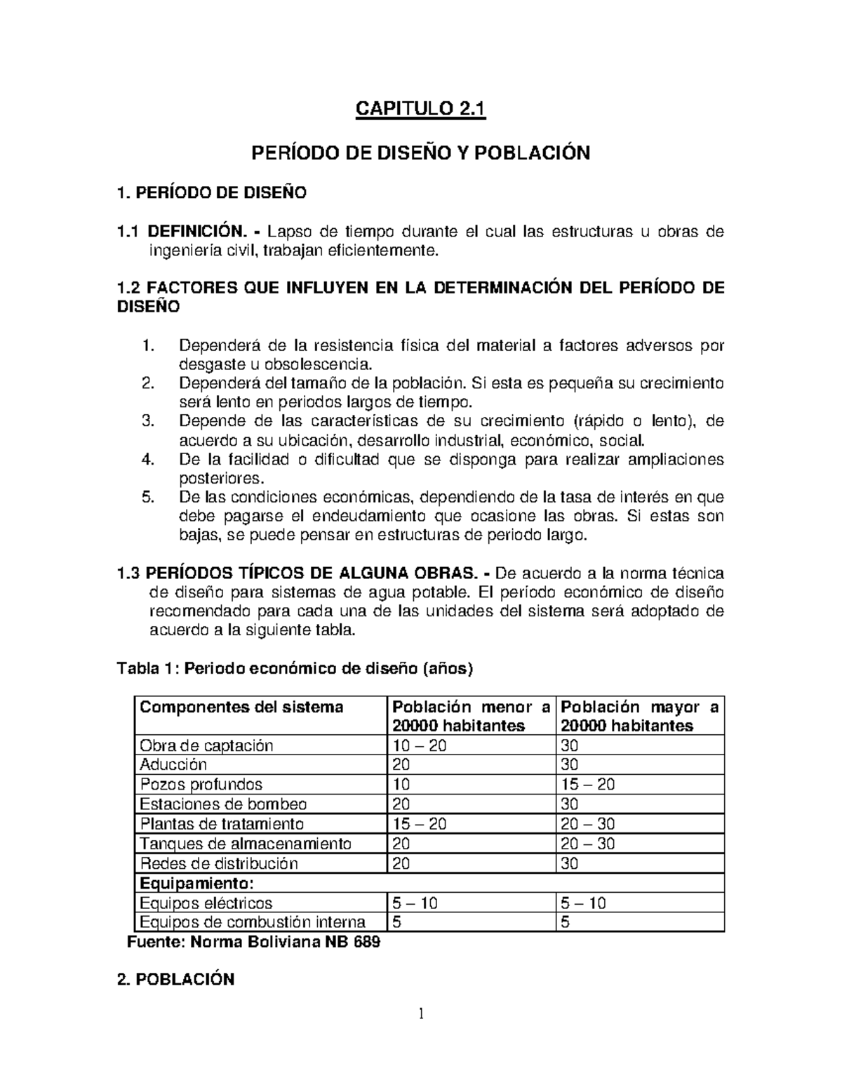 2.CAP. 2.1 Poblaciones - CAPITULO 2. PERÍODO DE DISEÑO Y POBLACIÓN 1 ...
