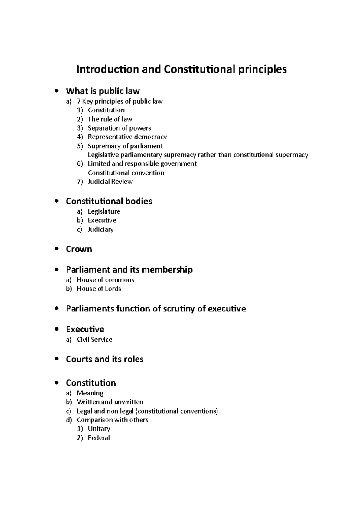 Exam notes Public Law - Introduction and Constitutional principles What ...