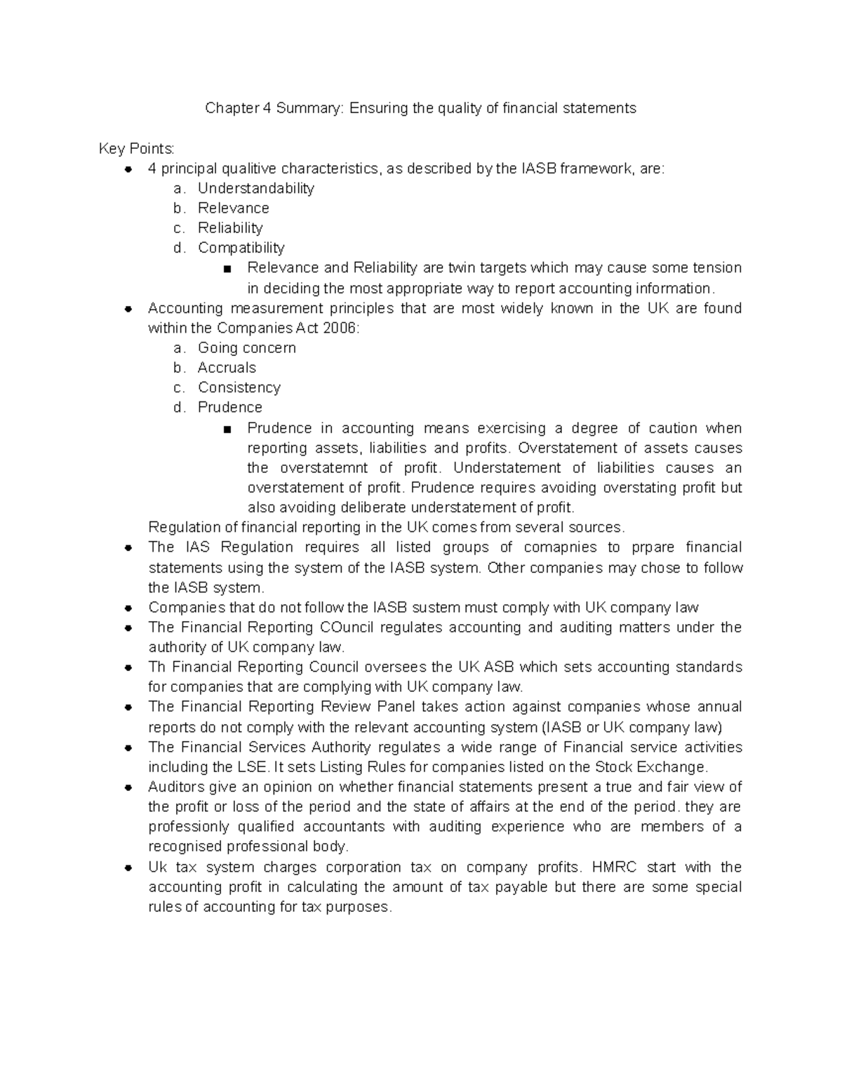 Chapter 4 Summary Ensuring the quality of financial statements ...