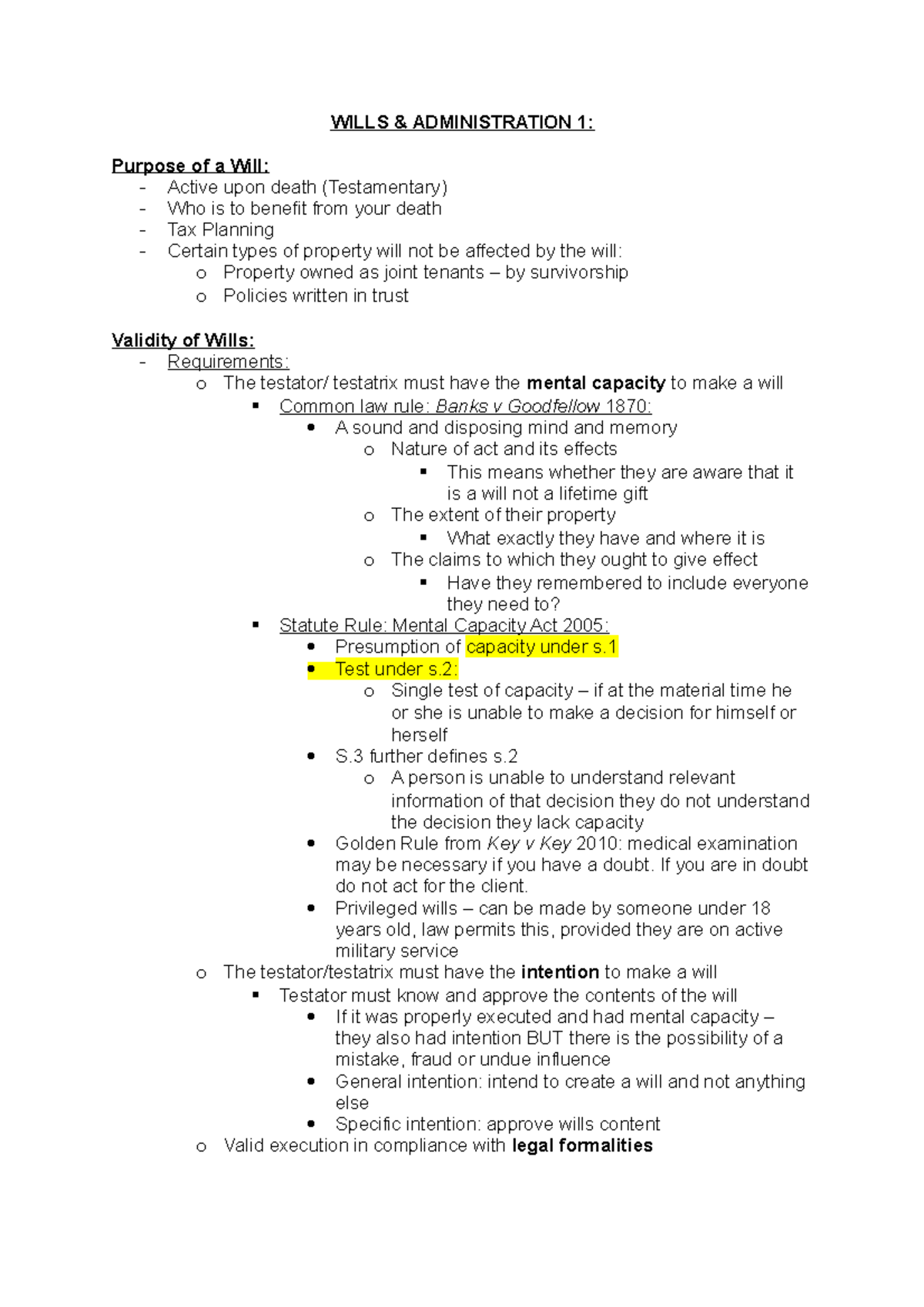 1 - Introduction - WILLS & ADMINISTRATION 1: Purpose of a Will ...