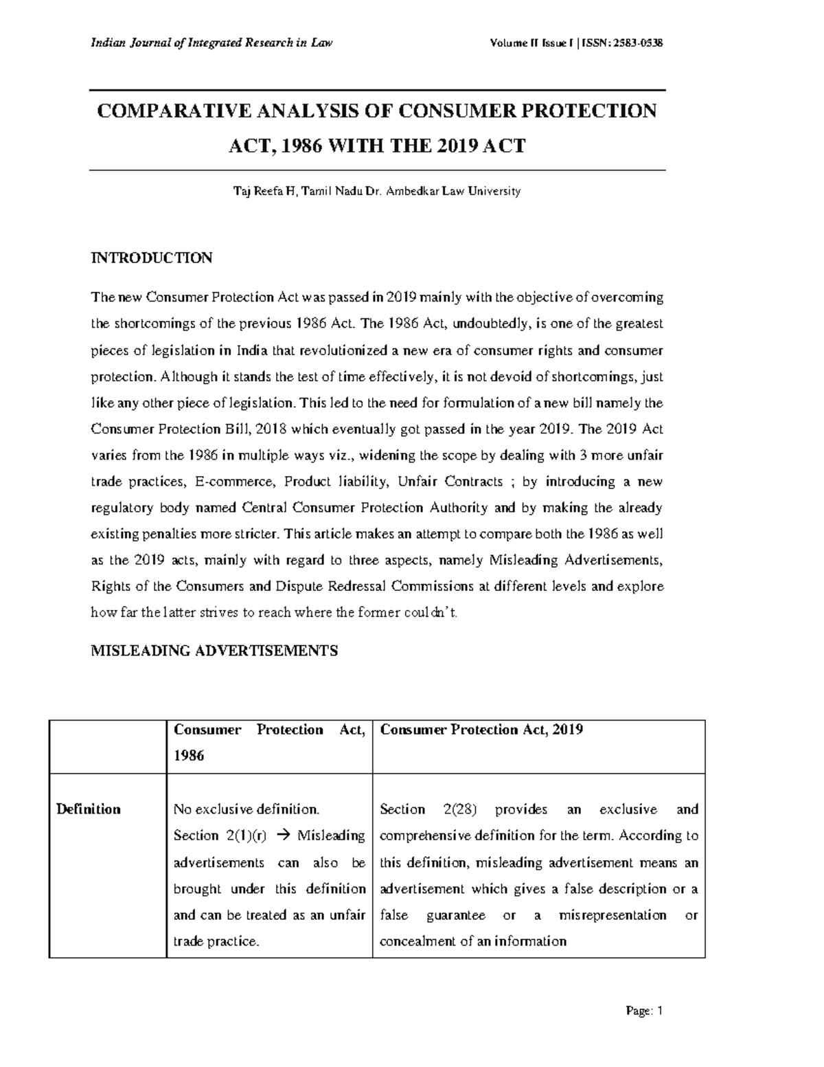 CPA 1986 AND 2019 - Differentiation - COMPARATIVE ANALYSIS OF CONSUMER ...