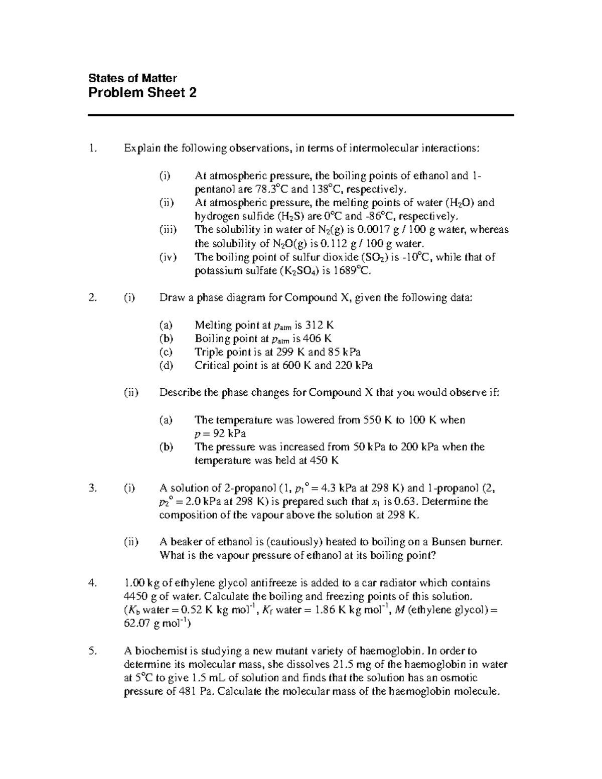 States of Matter 3 - Worksheet - Chemistry: Molecular Architecture ...
