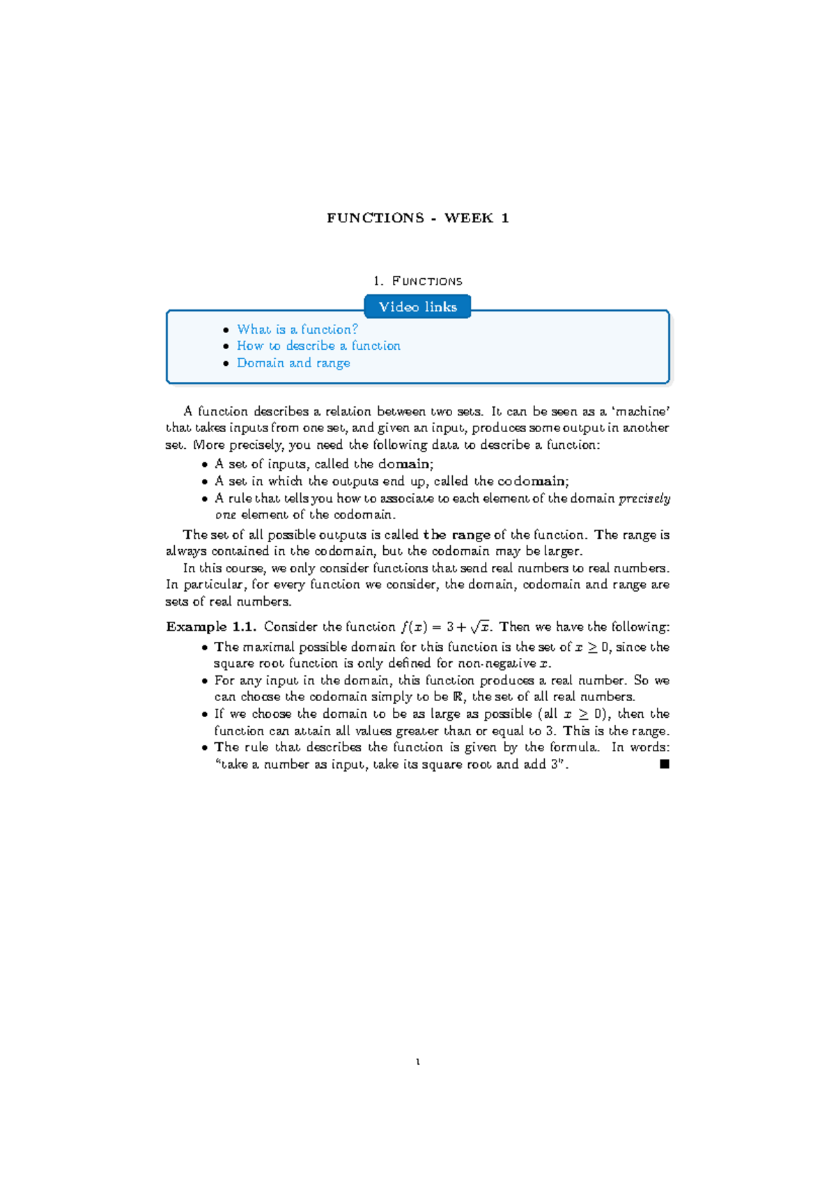 Functions-week1 - math - Functions Video links What is a function? How ...