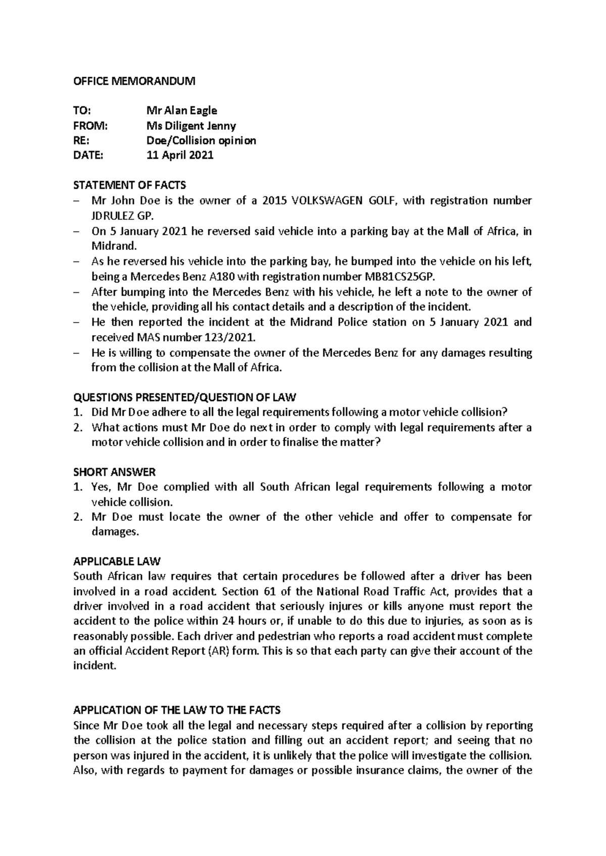 1. Office memorandum example - OFFICE MEMORANDUM TO: Mr Alan Eagle FROM ...