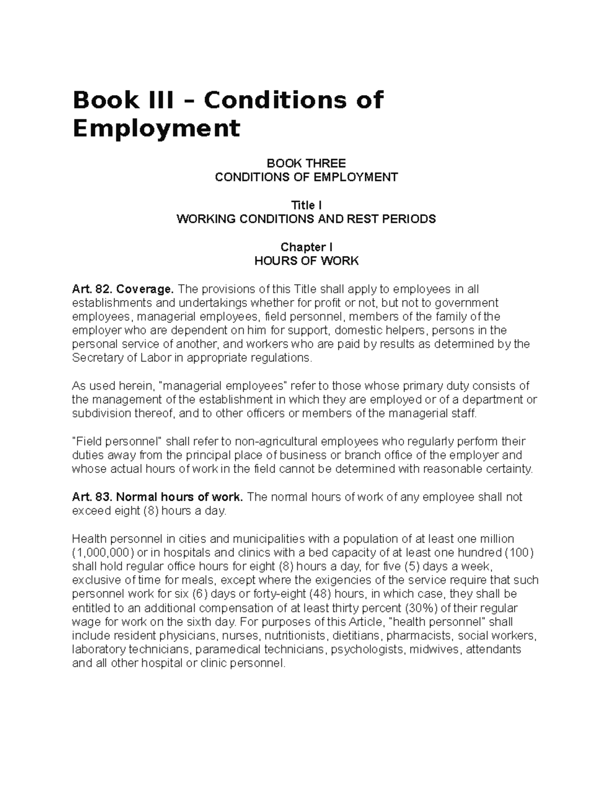 Book III Labor - codals - Book III – Conditions of Employment BOOK ...