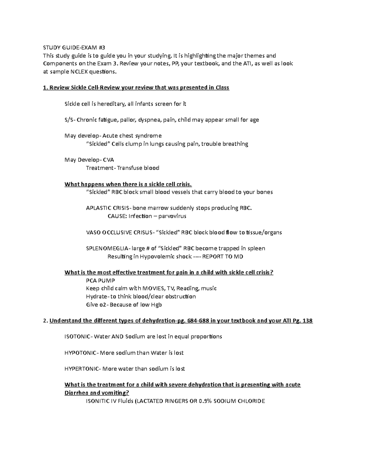 PEDS EXAM 3 - peds exam 3 study guide - STUDY GUIDE-EXAM This study ...