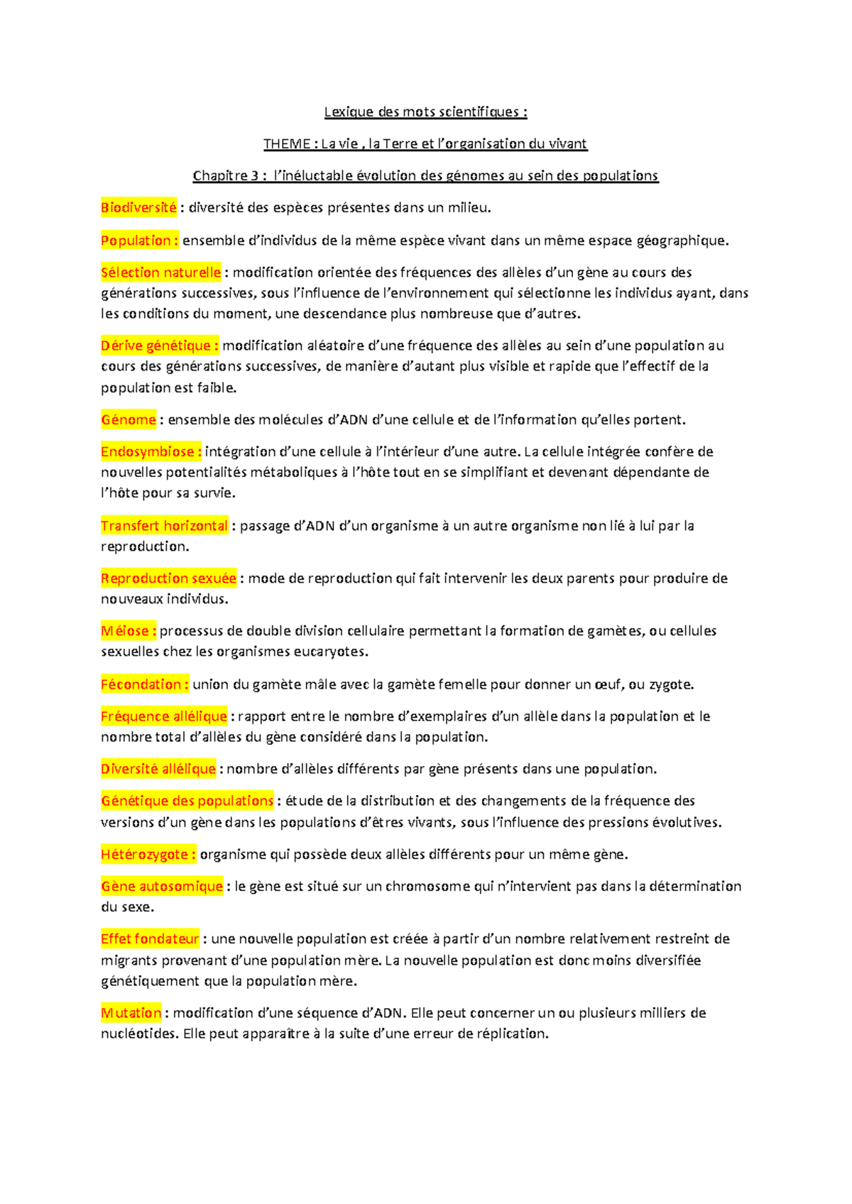 Lexique des mots scientifiques - Population : ensemble d’individus de ...