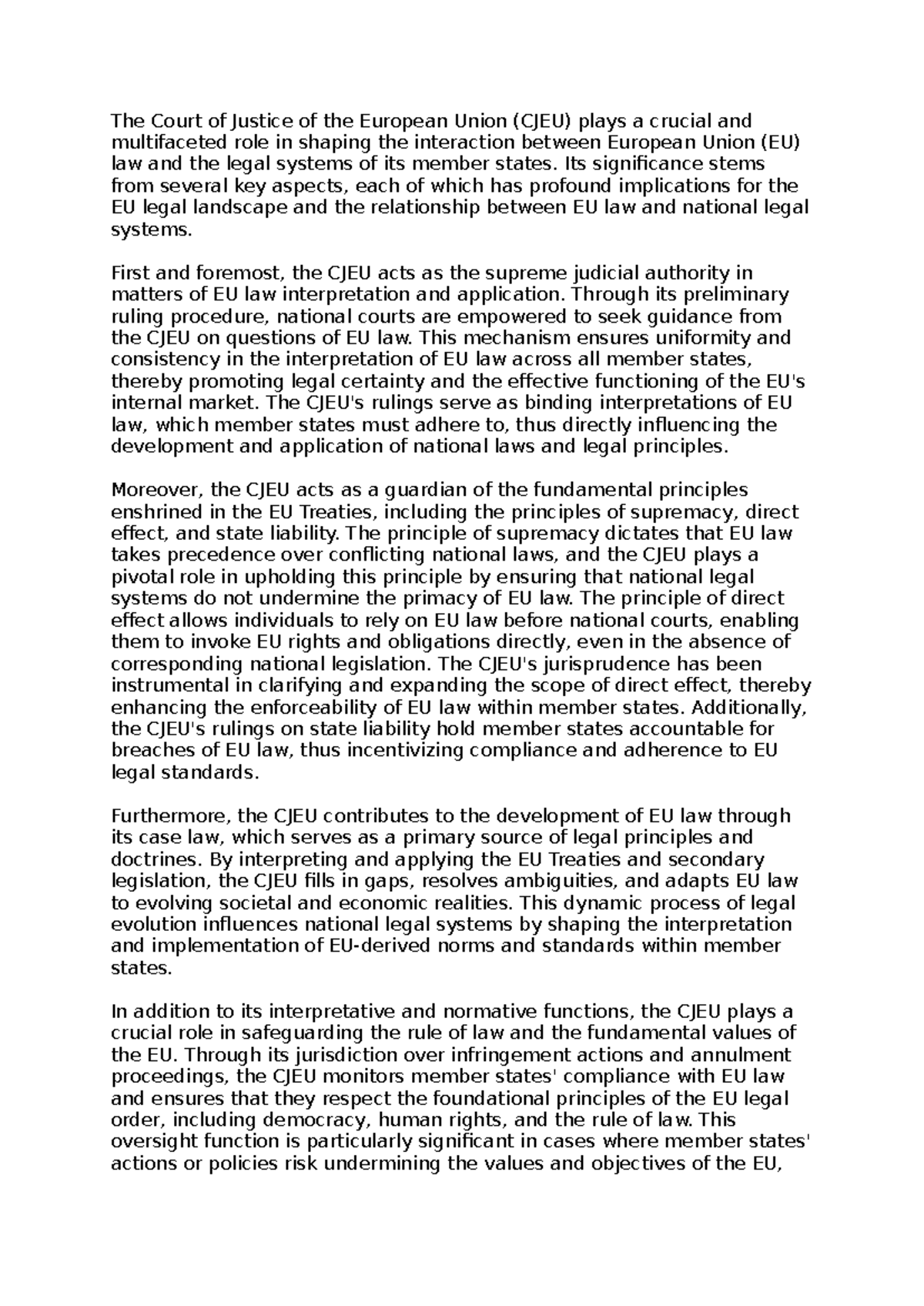 The Court of Justice of the European Union - Its significance stems ...