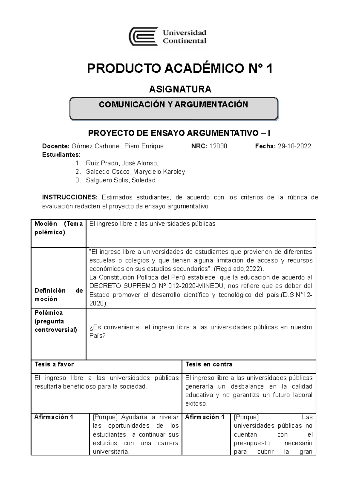 02 Formato PA1 COM Y ARG-2021-10 (4) - PRODUCTO ACADÉMICO N° 1 ...