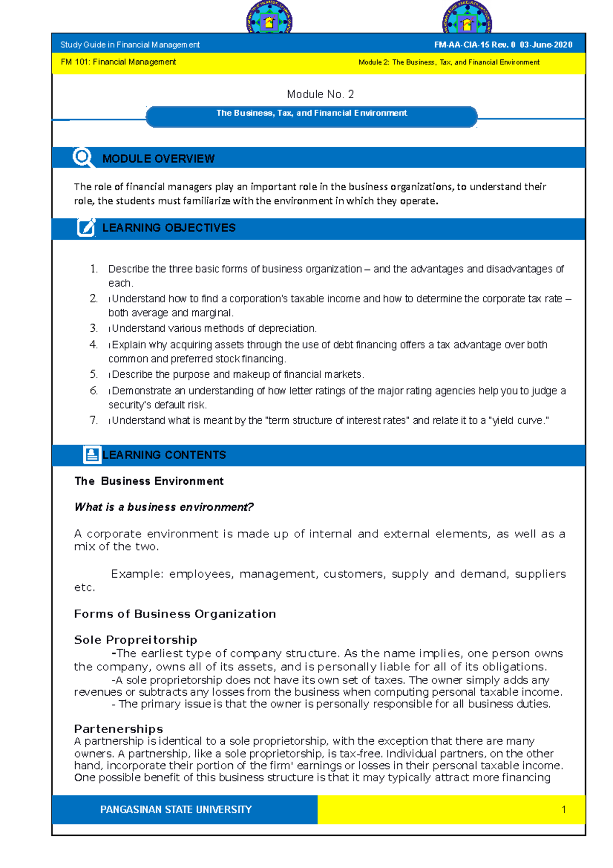 FM-101-Study Guide 2 - Module No. 2 MODULE OVERVIEW The role of ...