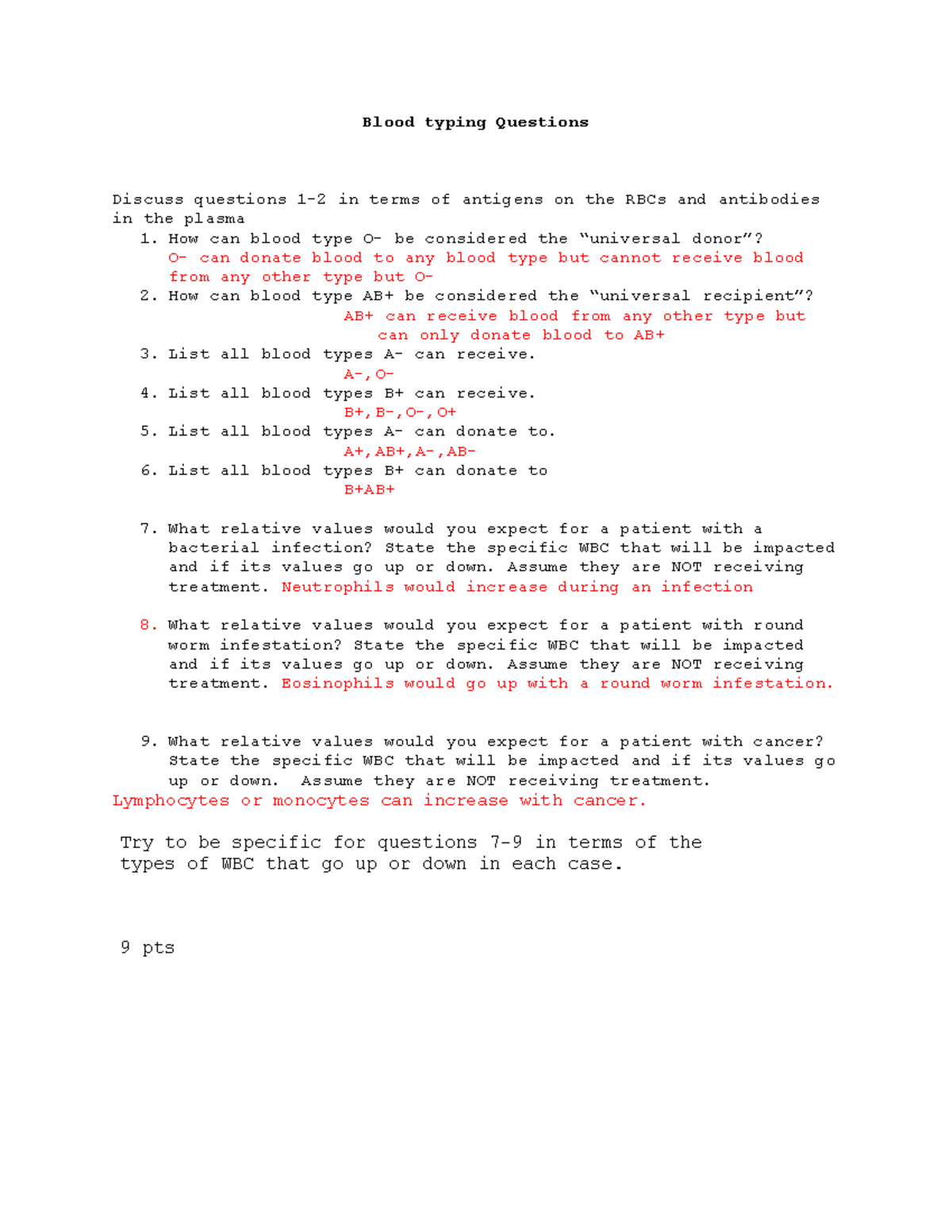Blood typing questions - Blood typing Questions Discuss questions 1-2 ...