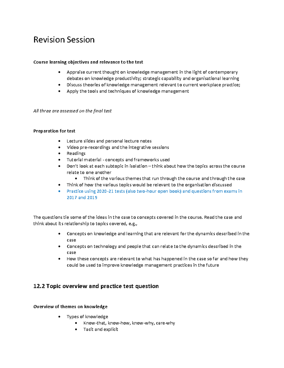 Lecture 12 - Revision - Revision Session Course learning objectives and ...