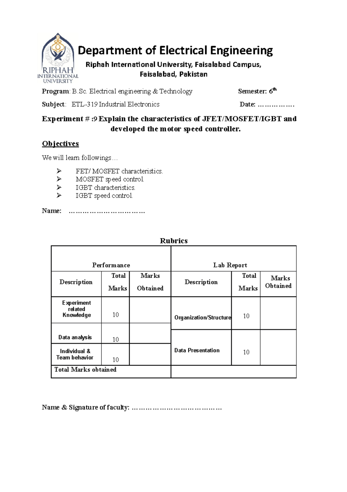 Exp no 9 - industrial electronic lab - Department of Electrical ...