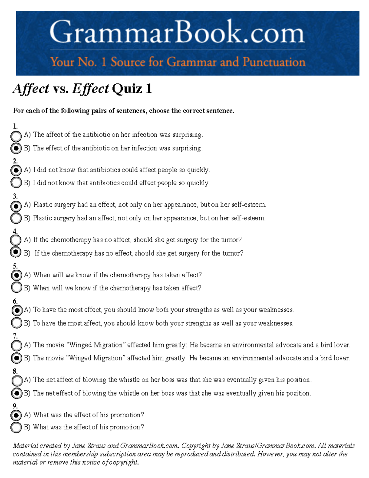 Reynolds PSY-532 Fillable Affect-Effect Quiz - Affect vs. Effect Quiz 1 ...