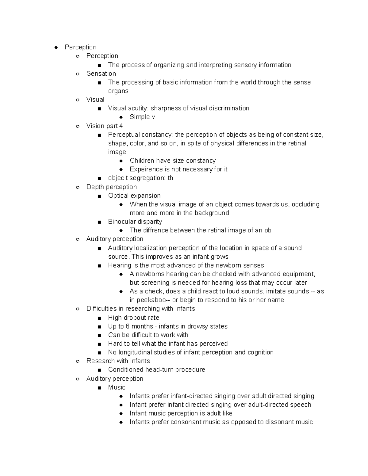 Notes 1 - Perception The process of organizing and interpreting sensory ...