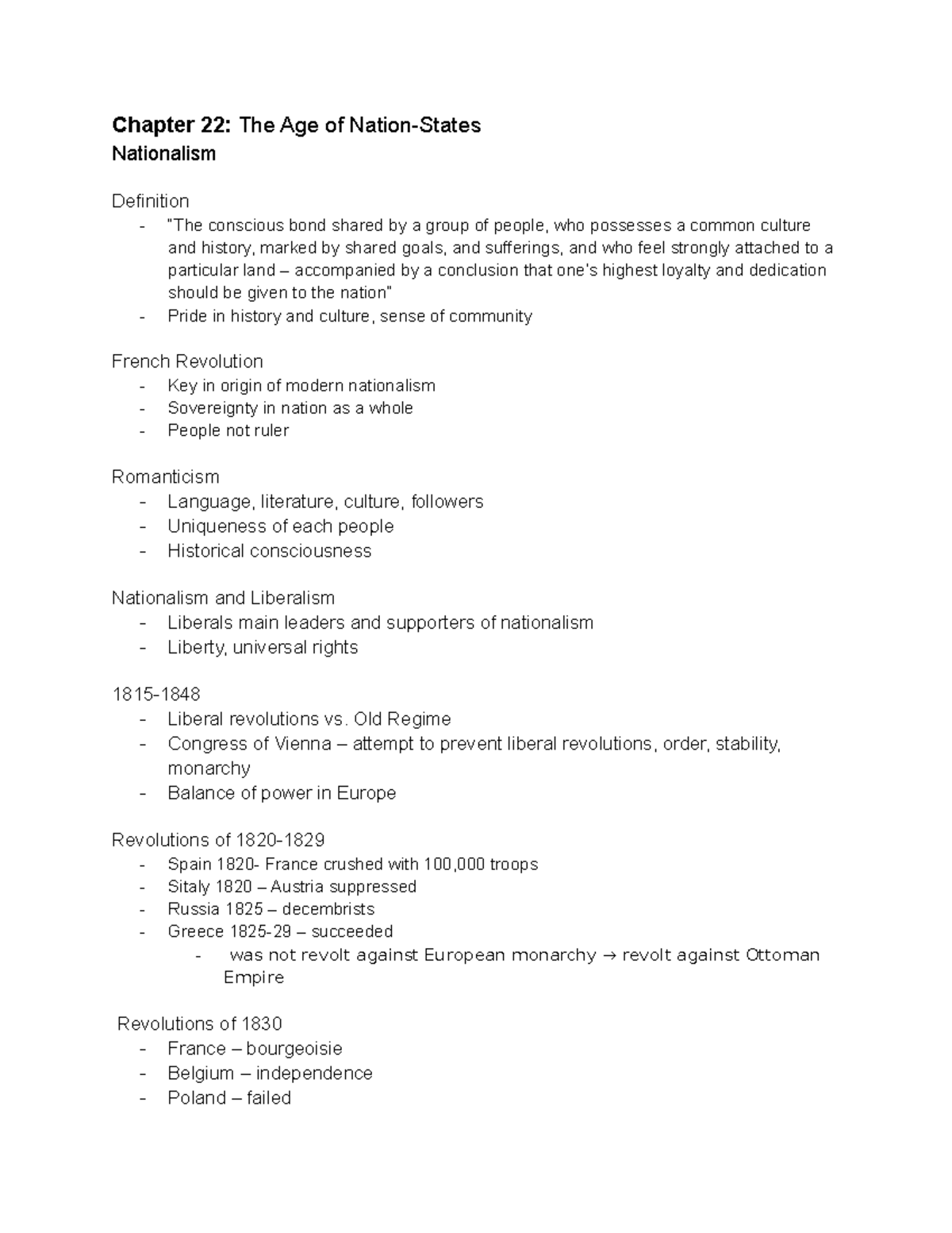 HIST 1100 November 15 Mc Fadden - Chapter 22: The Age of Nation-States ...