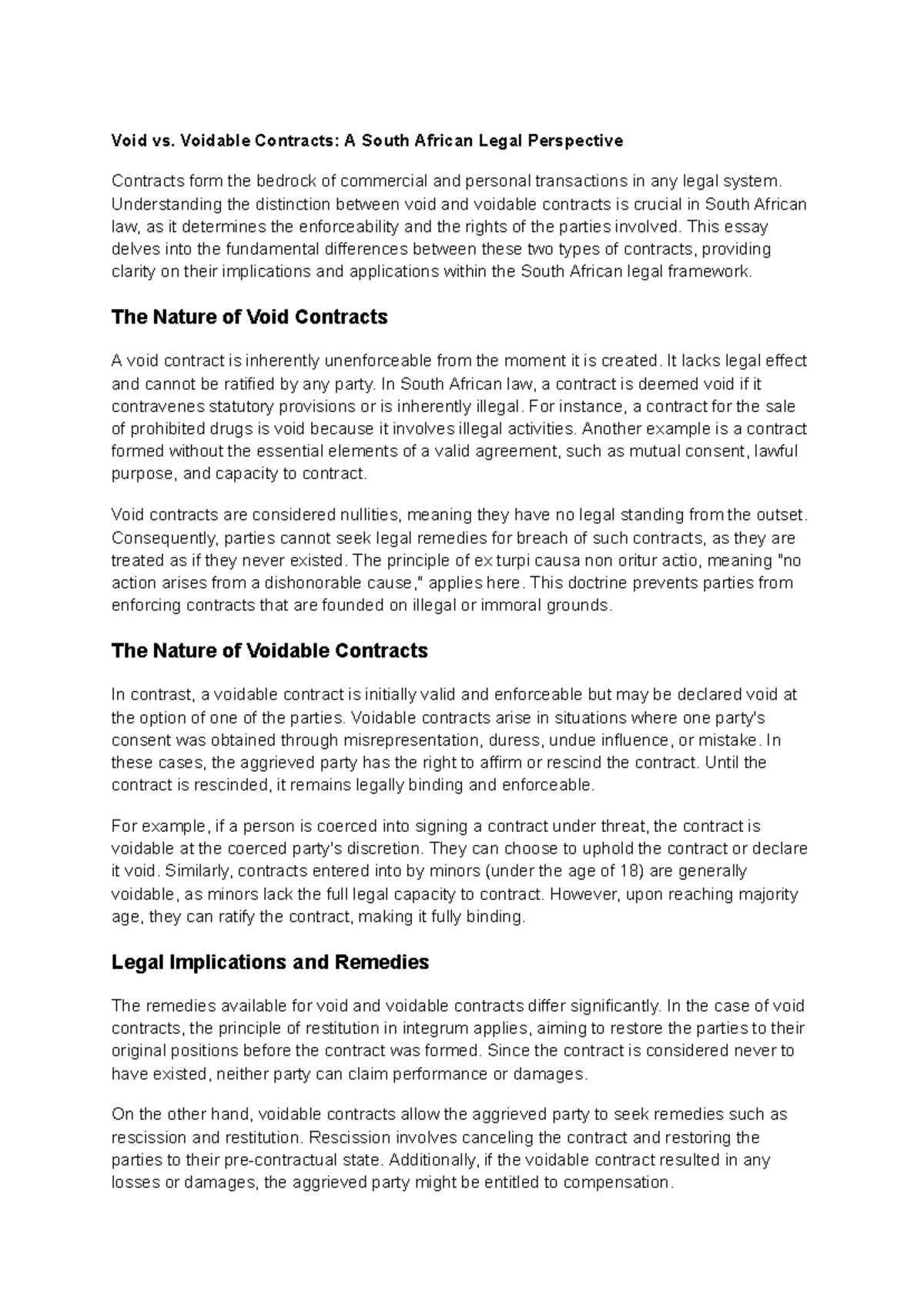 Void vs. Voidable Contracts A South African Legal Perspective - Void vs ...