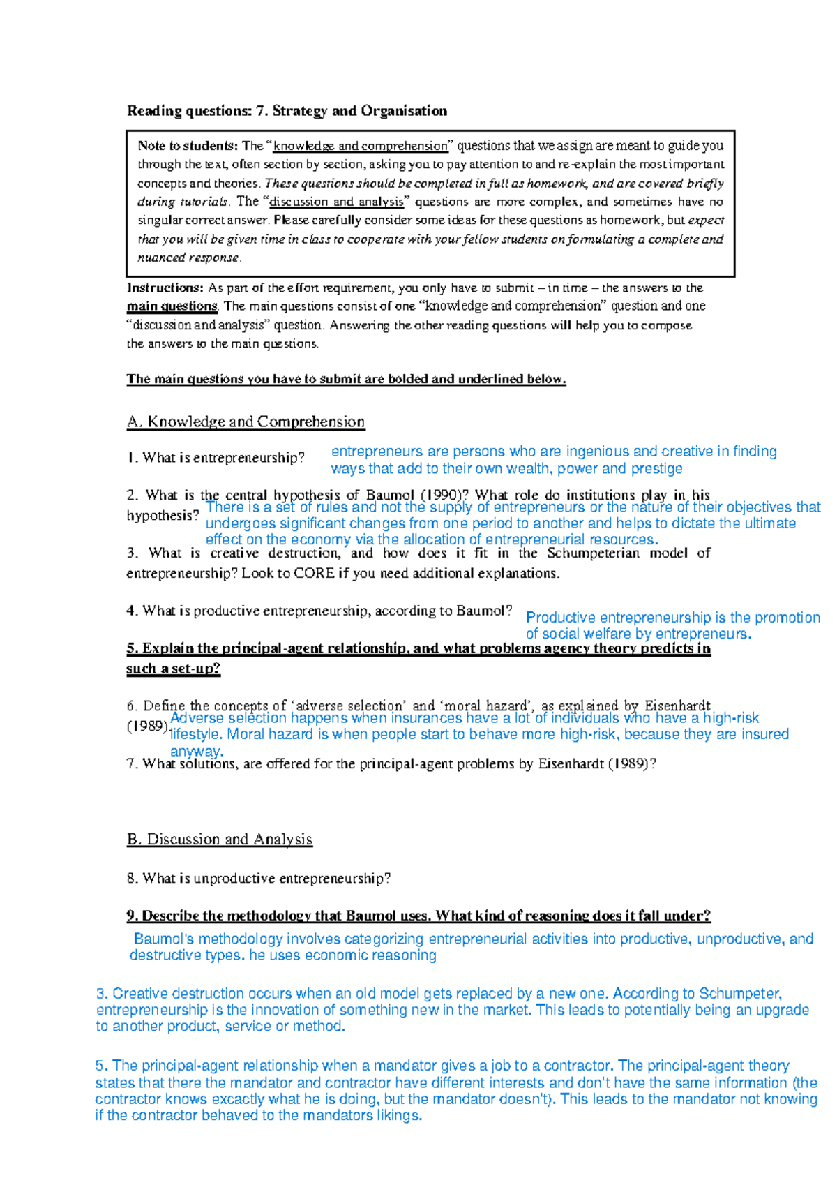 Reading answers 7 - Reading questions: 7. Strategy and Organisation ...