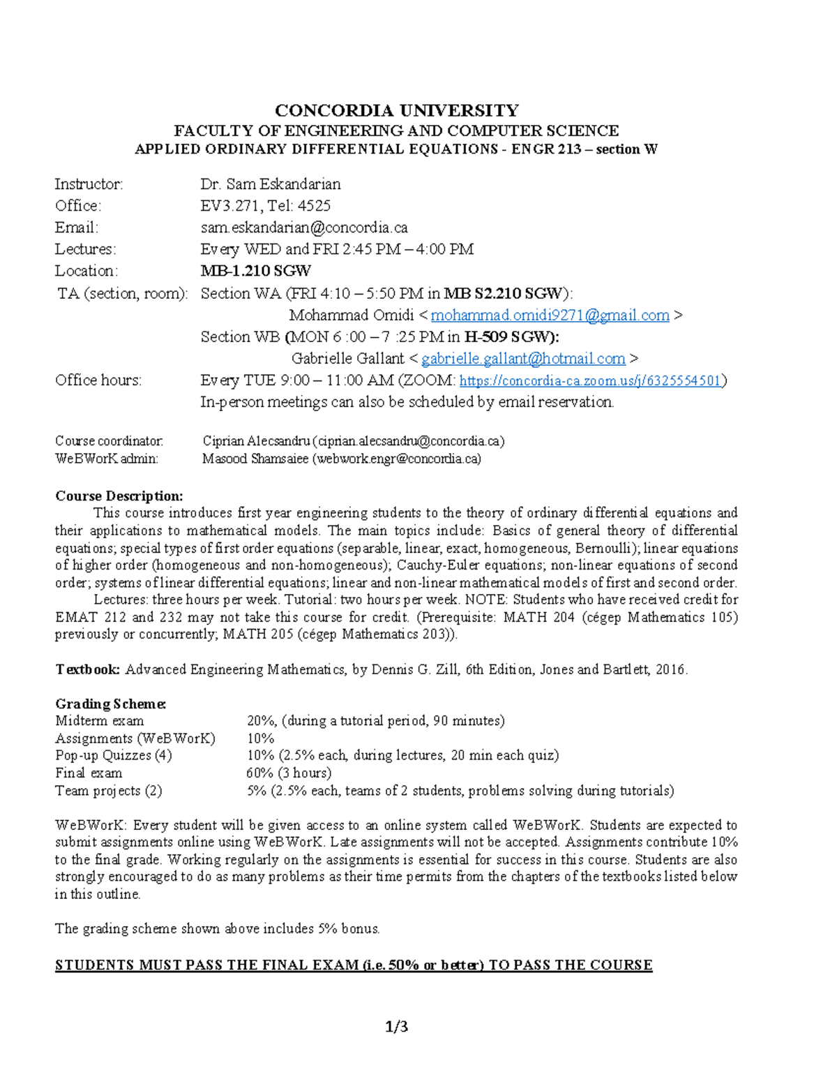 ENGR 213 section W Outline Winter 2022 - CONCORDIA UNIVERSITY FACULTY OF ENGINEERING AND ...