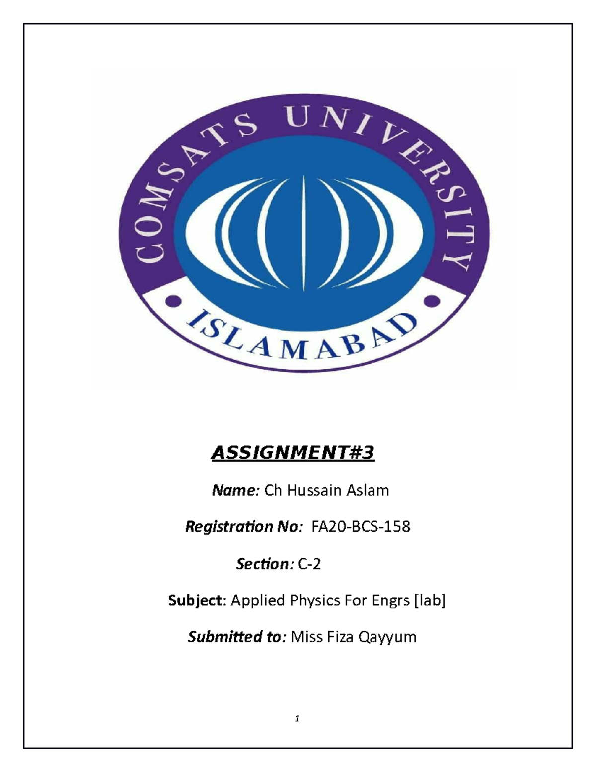 Norton Theorem(Lab Report) - ASSIGNMENT# Name : Ch Hussain Aslam ...
