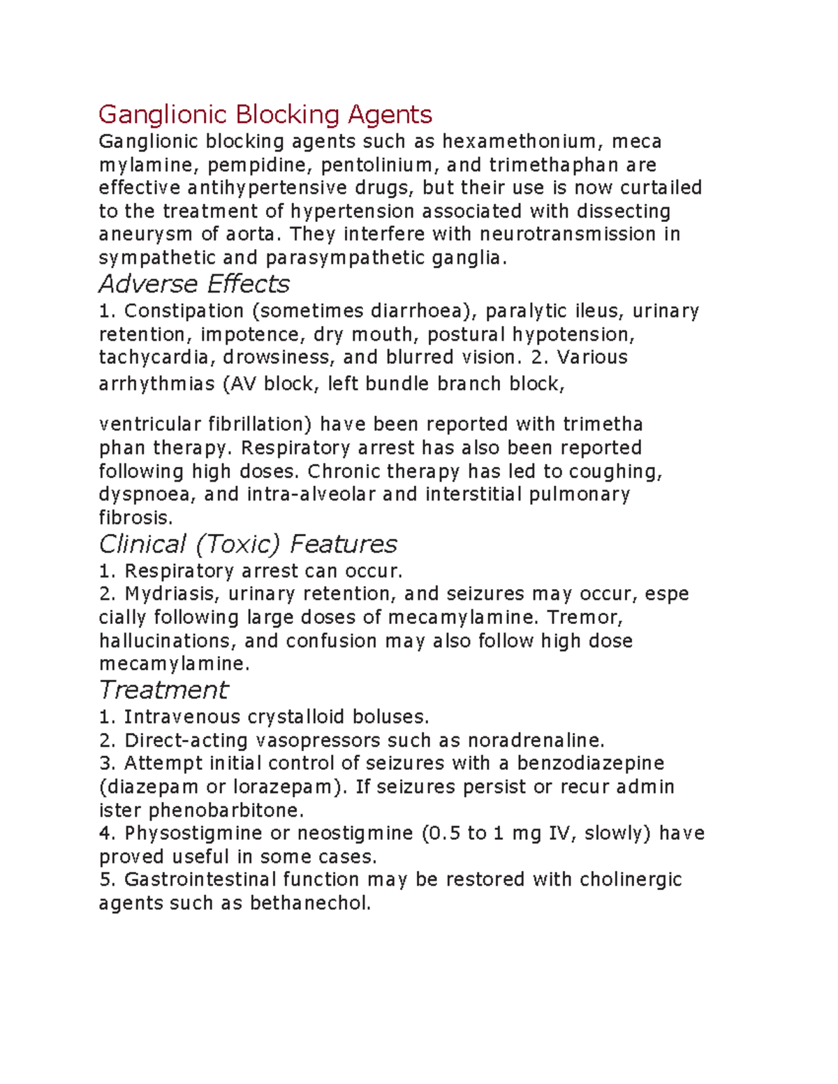 Ganglionic Blocking Agents - Ganglionic Blocking Agents Ganglionic ...