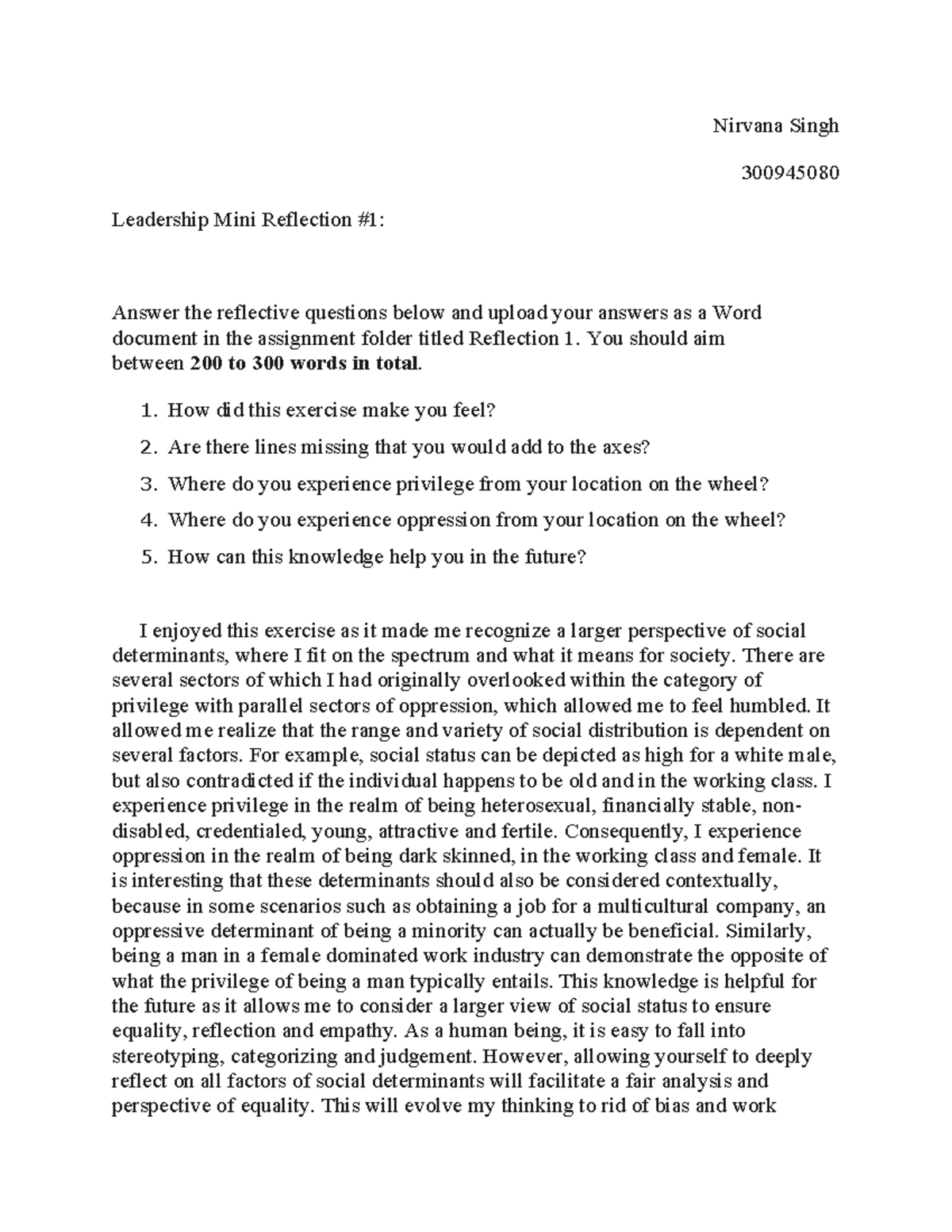 Leadership Mini Reflection - Nirvana Singh 300945080 Leadership Mini ...