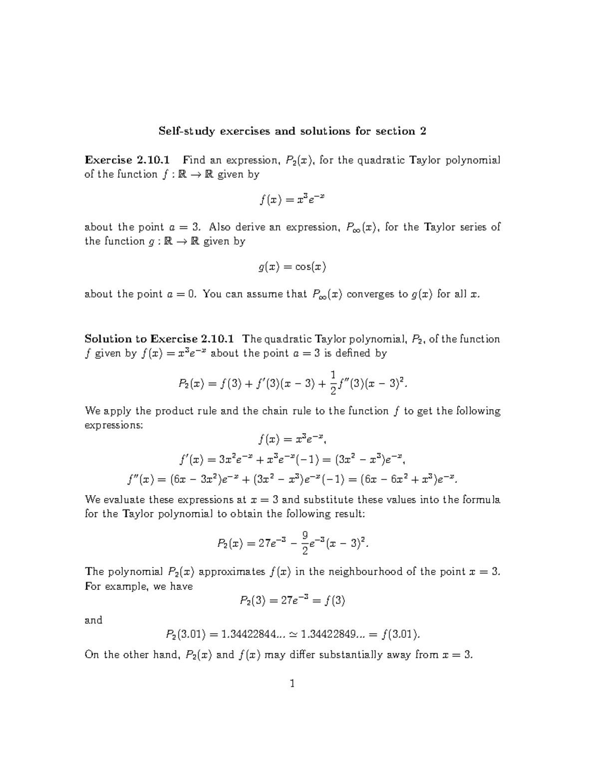 MA108 exercise 02 - Self-study exercises and solutions for section 2 Exercise 2.10 Find an - Studocu