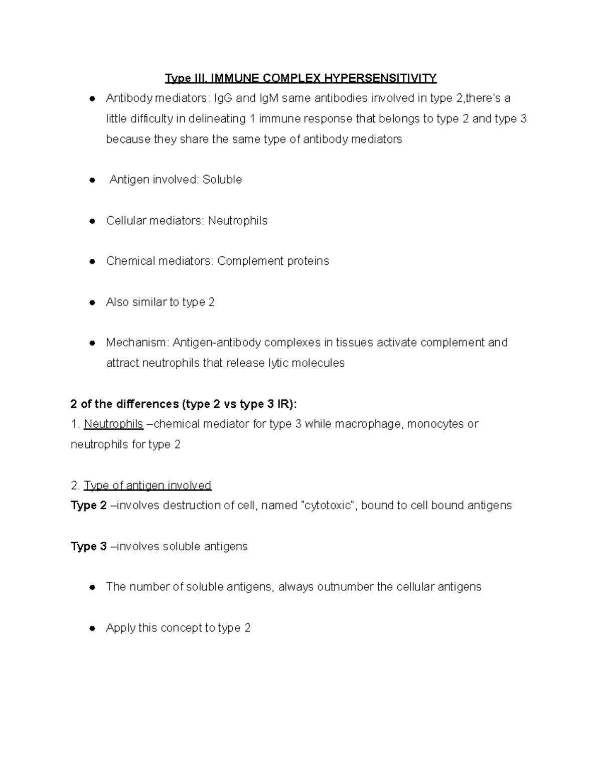 Type III. Immune Complex Hypersensitivity Notes PART 1 - Type III ...