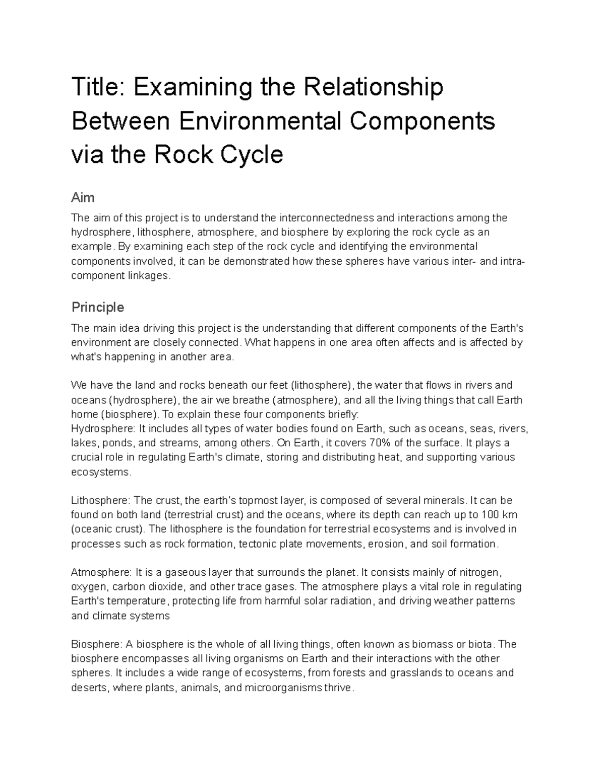 EVS Assignment - Environmental Component Linkages - Title: Examining ...