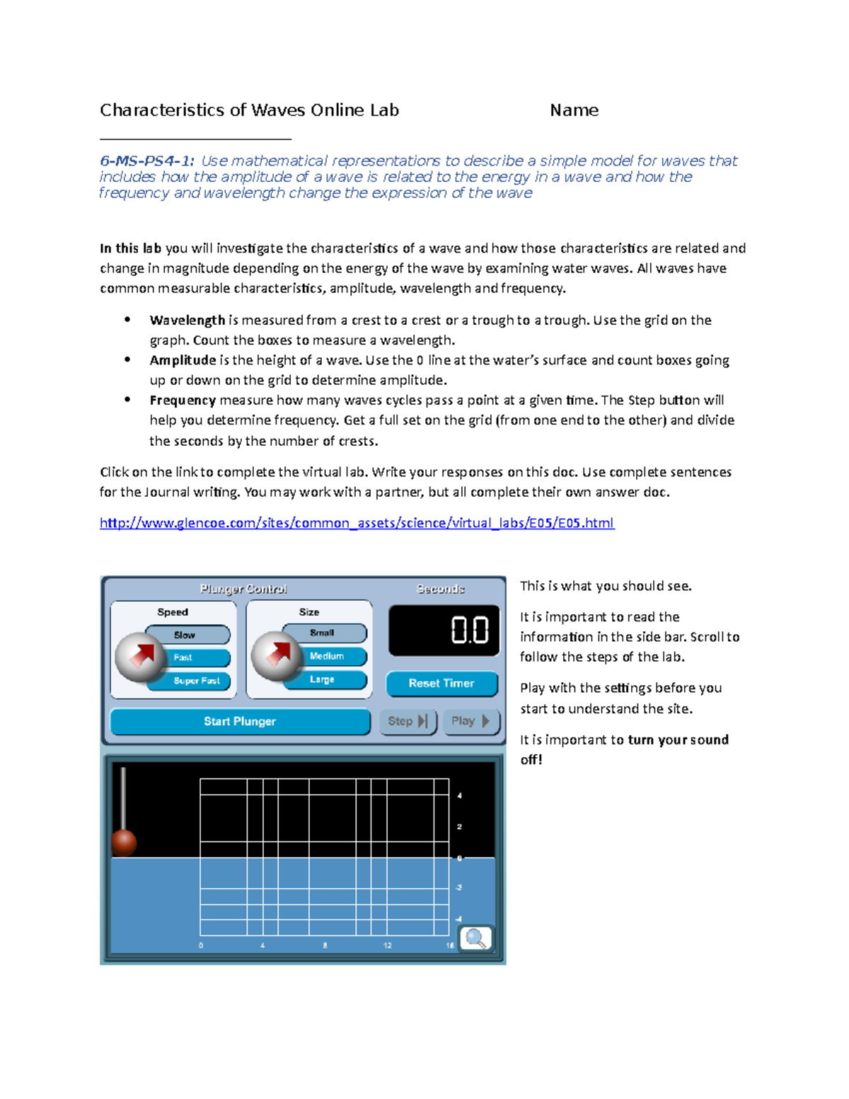 Copy of Waves Virtual Lab doc - Characteristics of Waves Online Lab ...