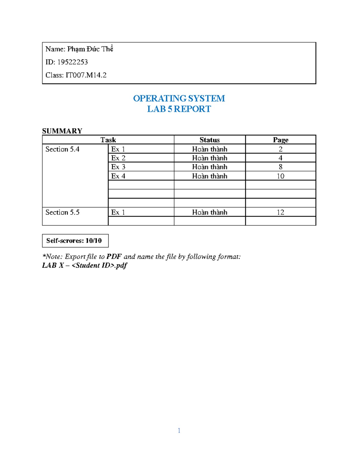LAB 5 - 19522253 - Name: Phạm Đức Thể ID: 19522253 Class: IT007. OPERATING SYSTEM LAB 5 REPORT ...