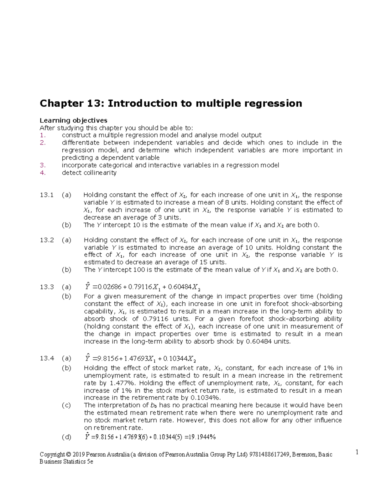 Chapter 13 - Textbook solution - Chapter 13: Introduction to multiple ...