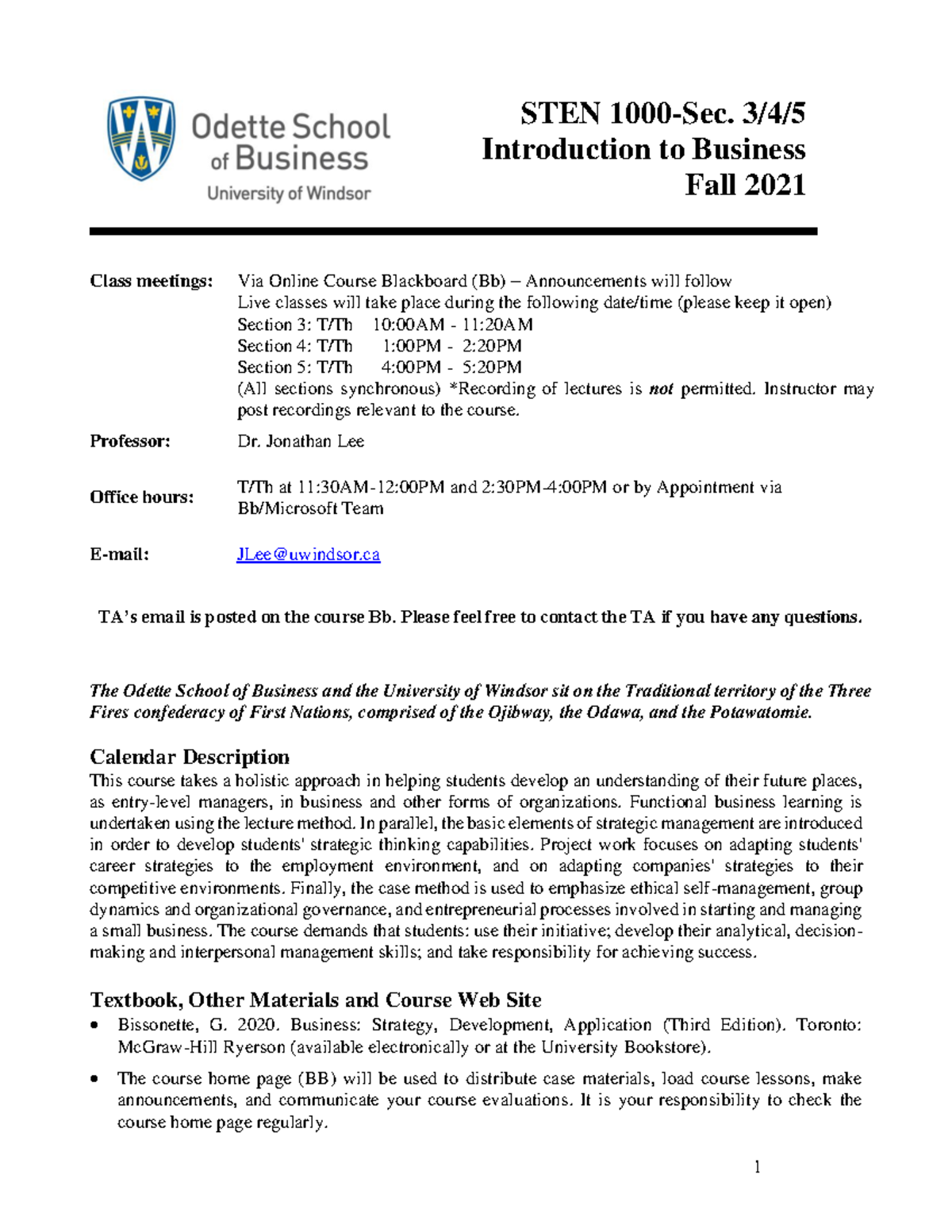 Intro to Business Administration syllabus - Class meetings: Via Online ...