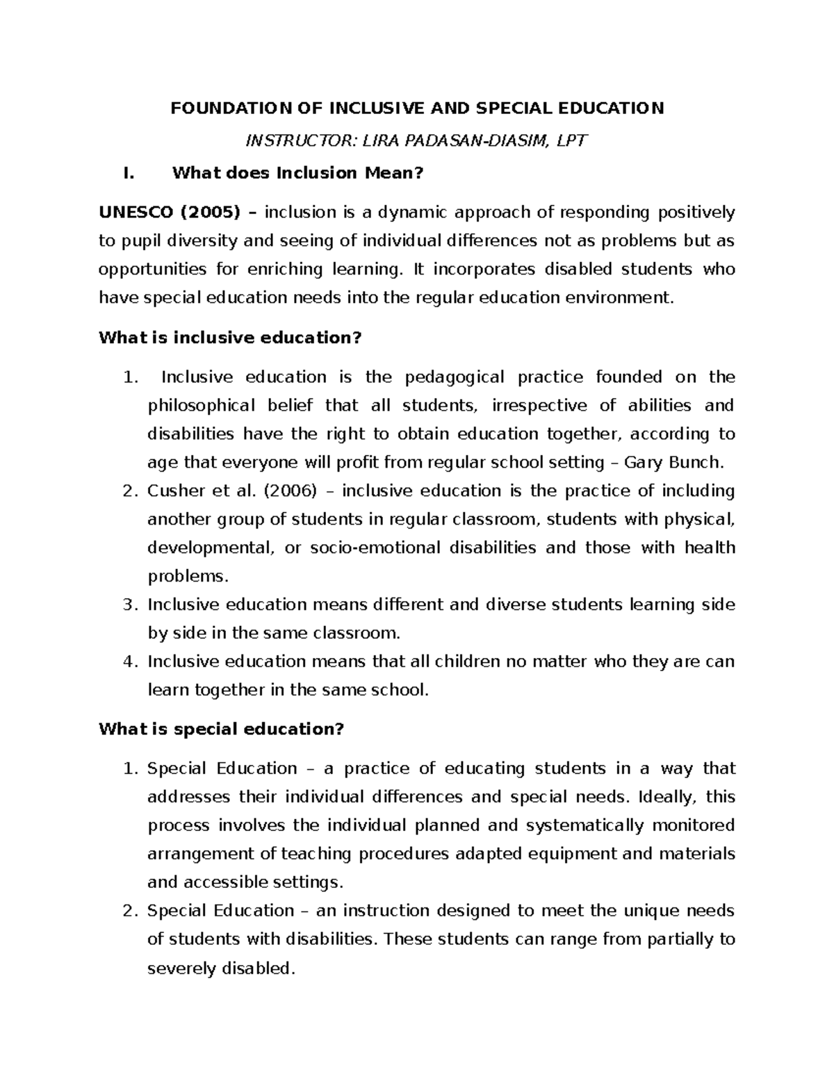 Foundation OF Inclusive AND Special Education - FOUNDATION OF INCLUSIVE ...