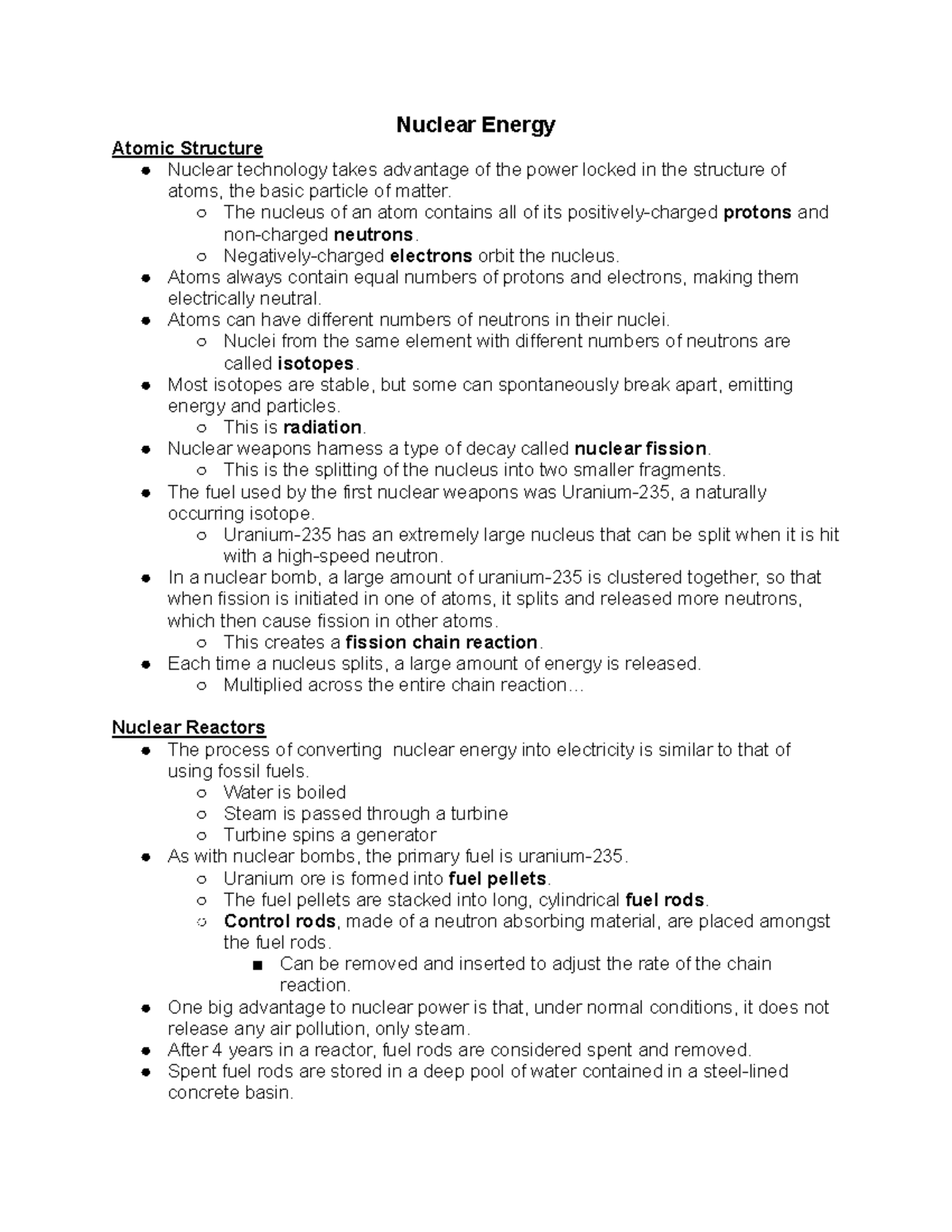 APES Notes - Nuclear Energy Atomic Structure Nuclear technology takes ...