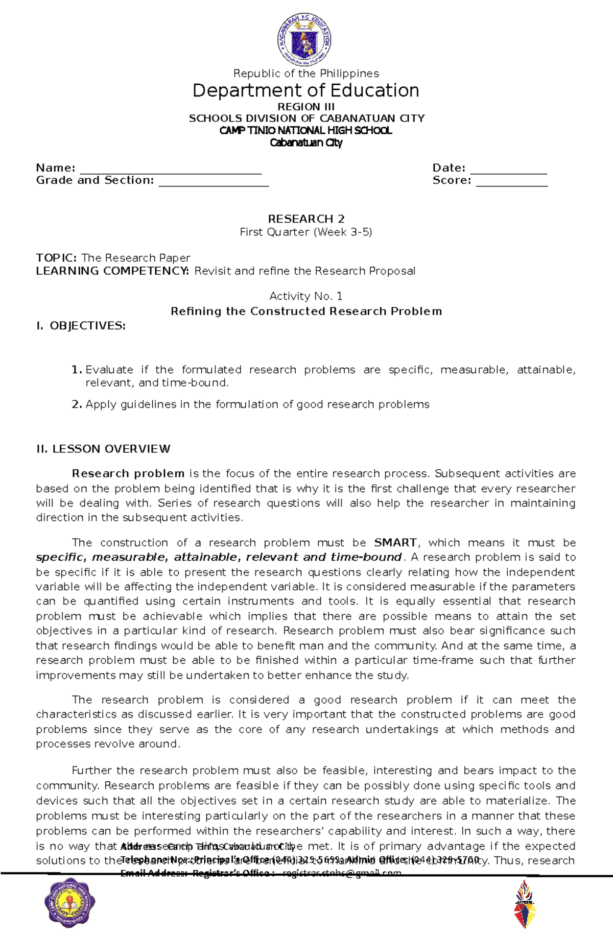 Research 2 Activity Sheet Q1 Week 3-4 - Department of Education REGION ...