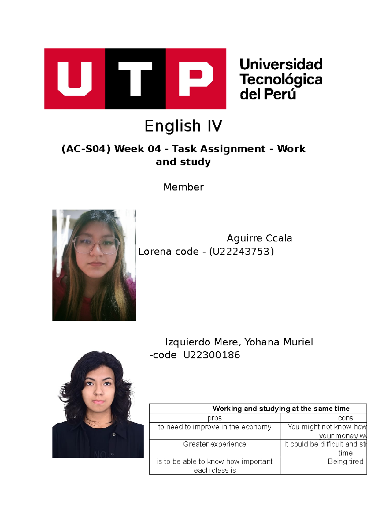 (AC-S04) Week 04 - Task Assignment - Work and study - Ingles IV - English IV (AC-S04) Week 04 ...