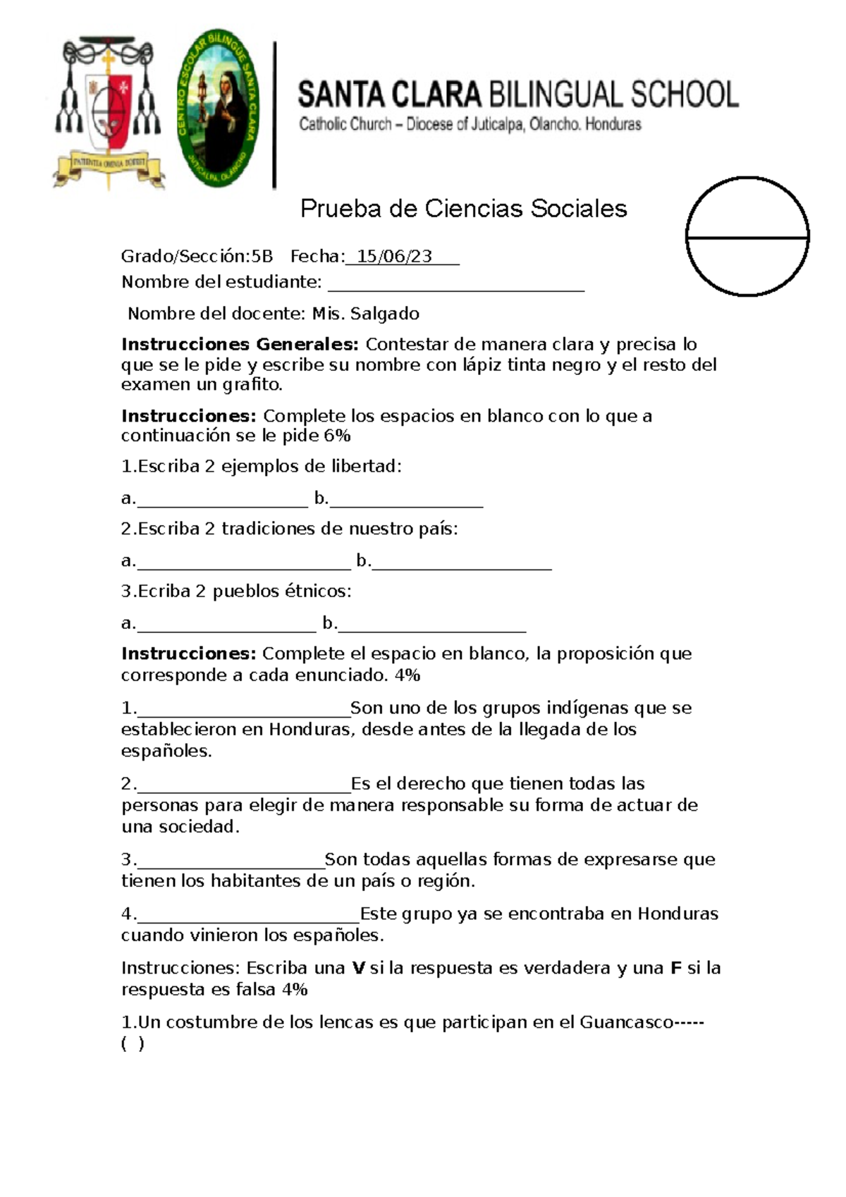 Grado 5 - kjbn juhy - Grado/Sección:5B Fecha: 15/06/ Nombre del ...